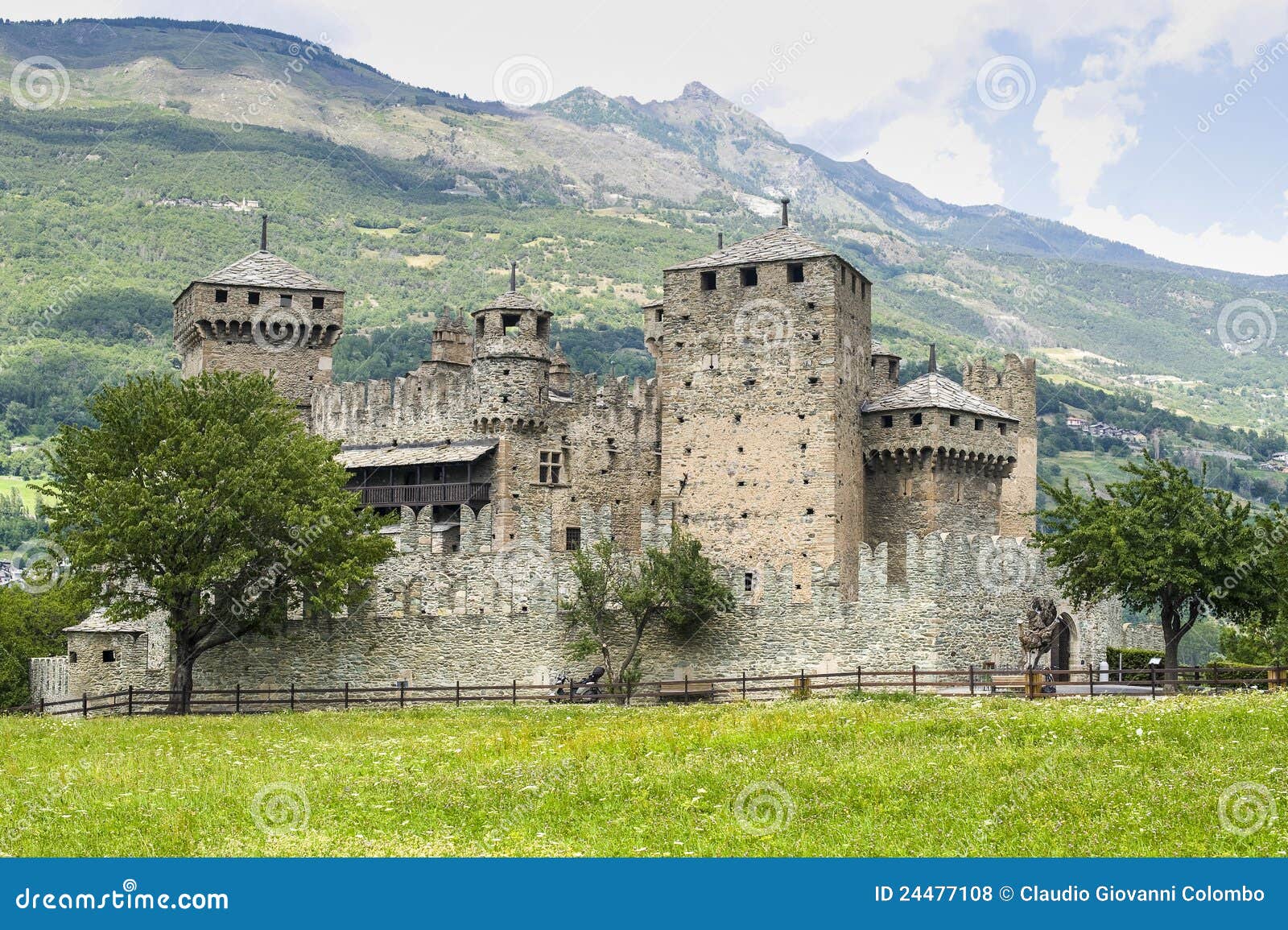 Castle of Fenis stock photo. Image of grass, sunny, cloud - 24477108