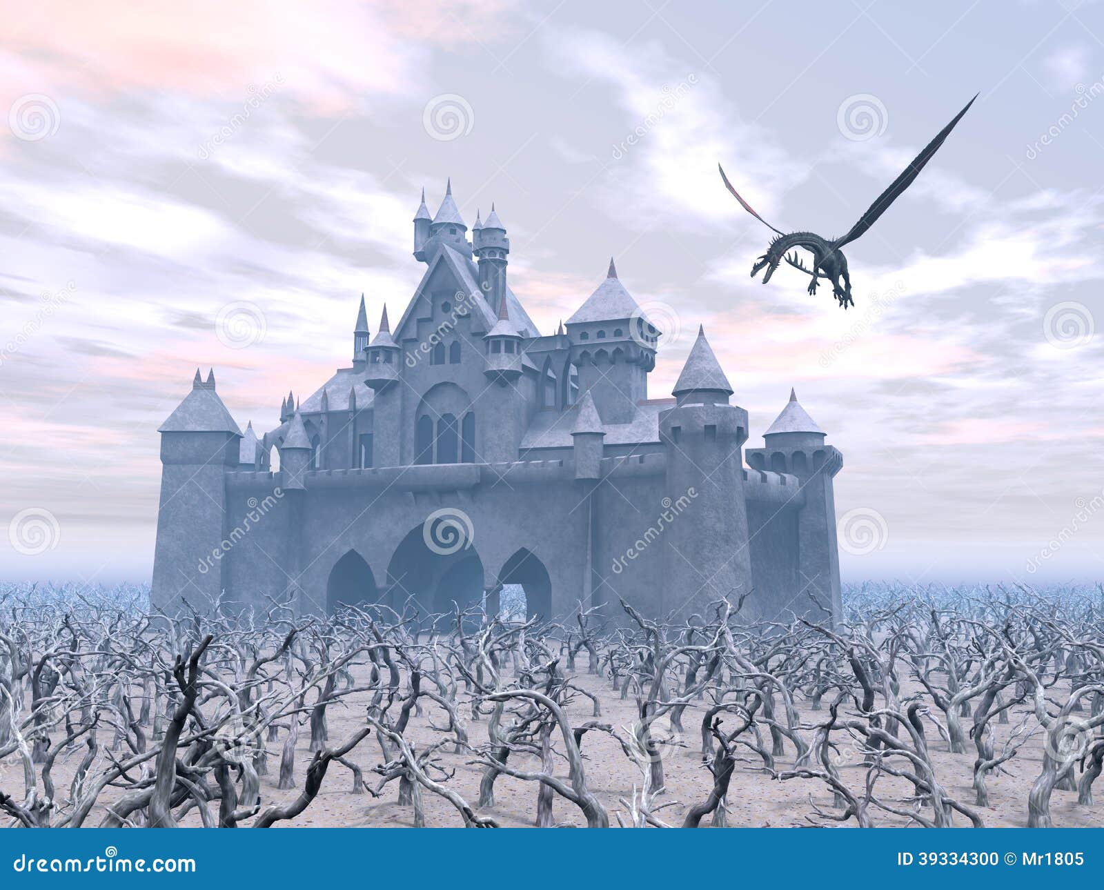 Castle and Flying Dragon stock illustration. Illustration of castle ...