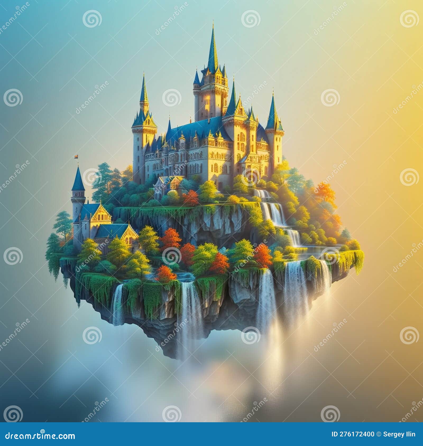 Castle on Flying Island. Generative AI Stock Illustration ...