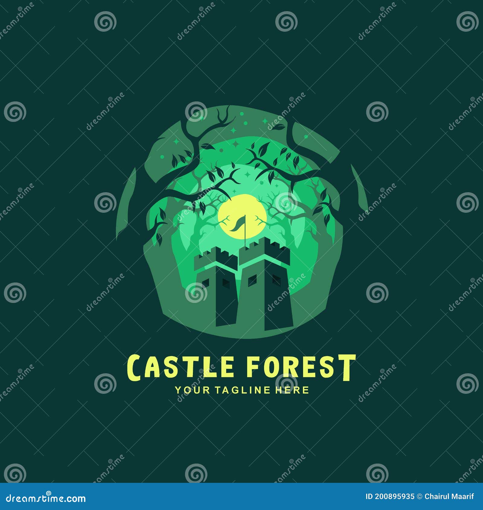Castle Forest Logo with Flat Design Stock Illustration - Illustration ...