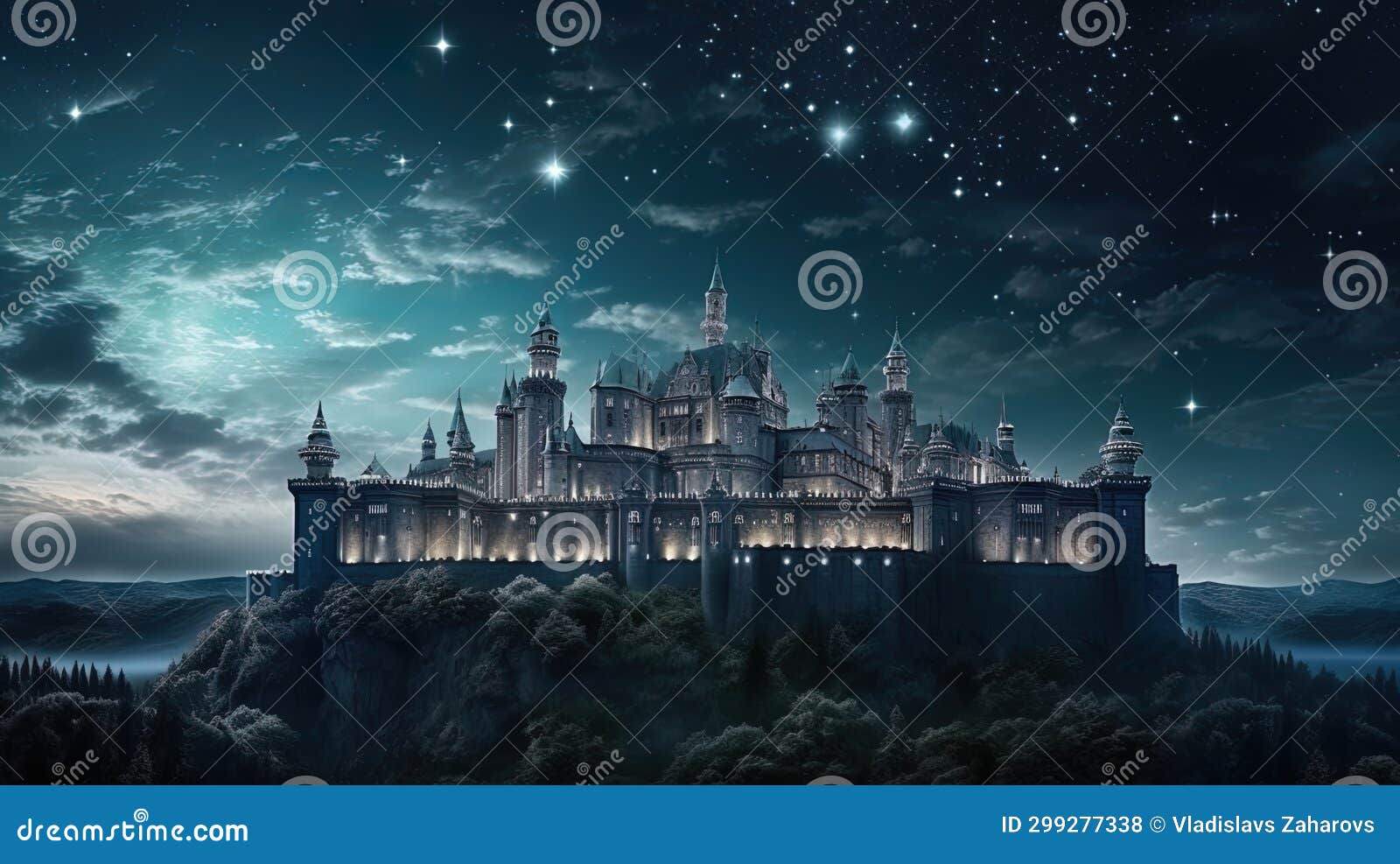 Castle in the Form of a Giant Constellation with High Pillars of Light ...