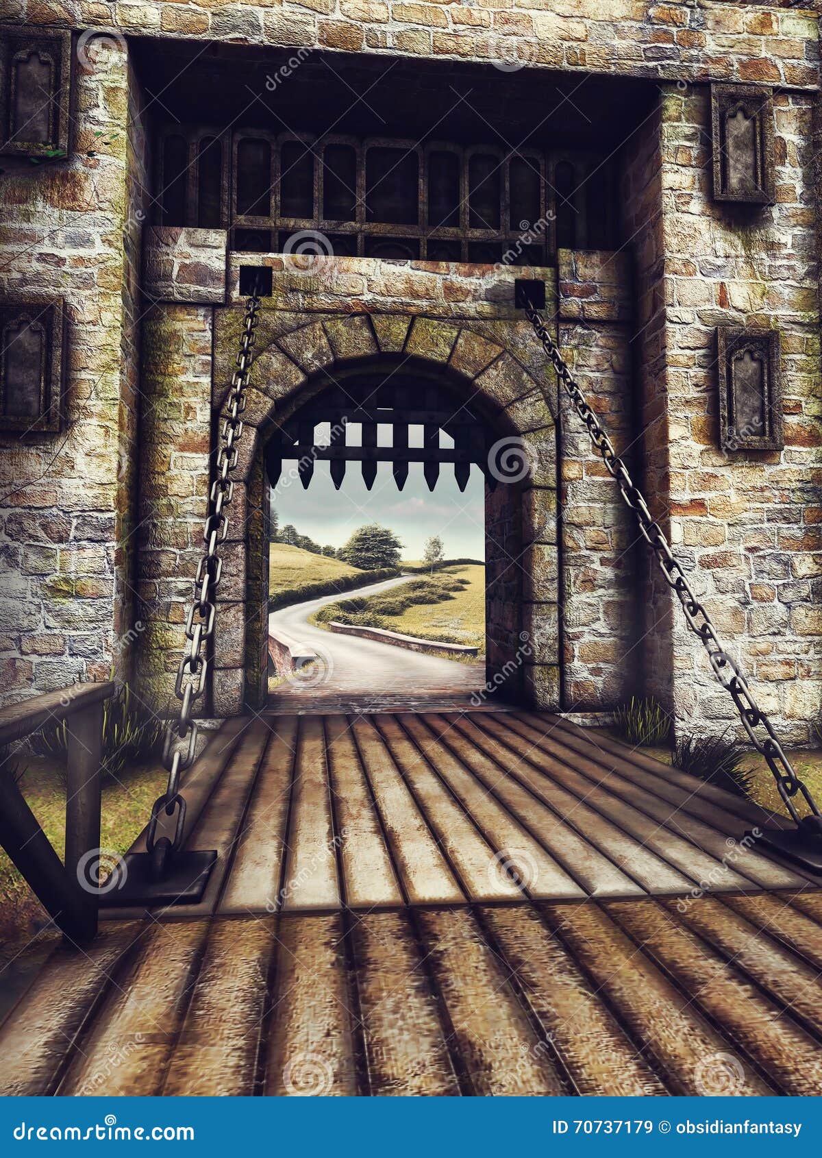 Castle gate and bridge stock illustration. Illustration of fantasy ...