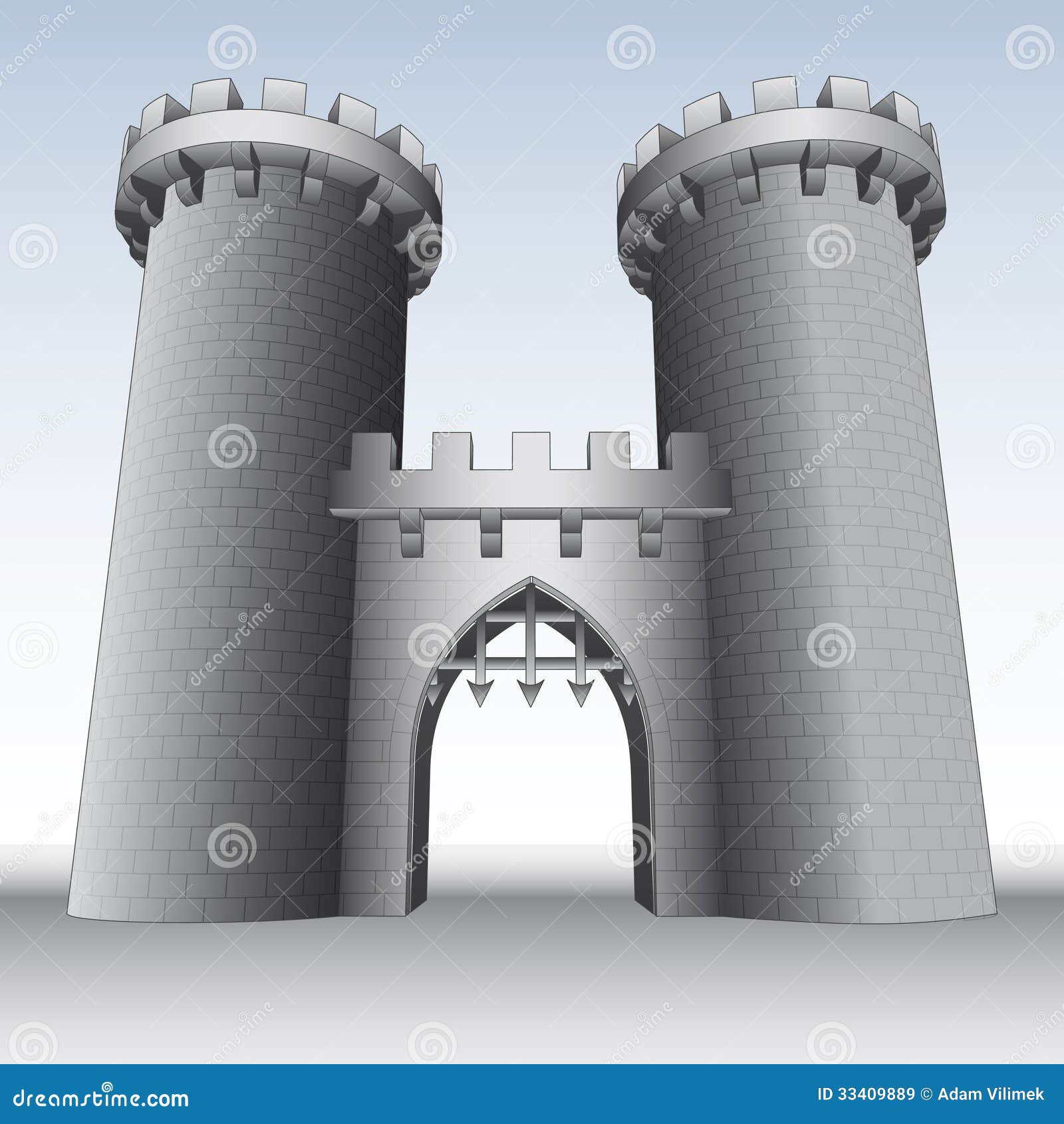 Castle Gate with Two Towers and Sky Stock Illustration - Illustration ...