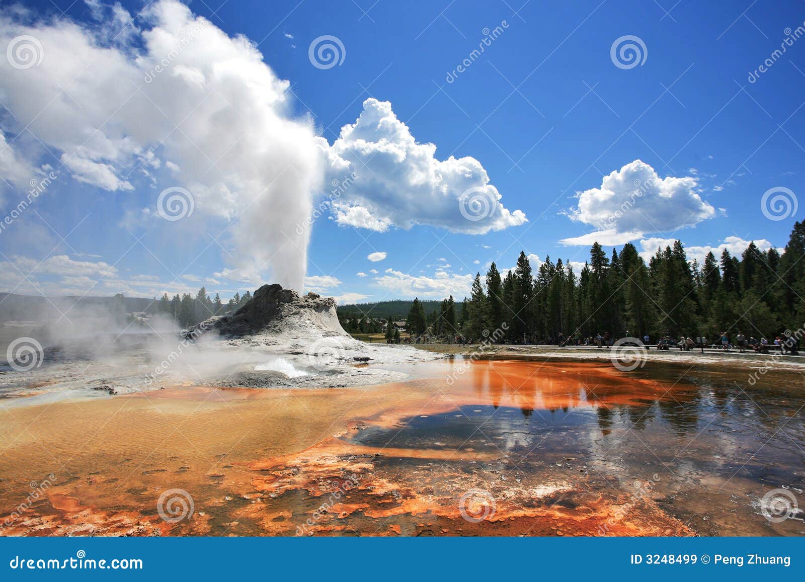 Old Faithful Geyser Erupting At Yellowstone National Park. Royalty-Free ...