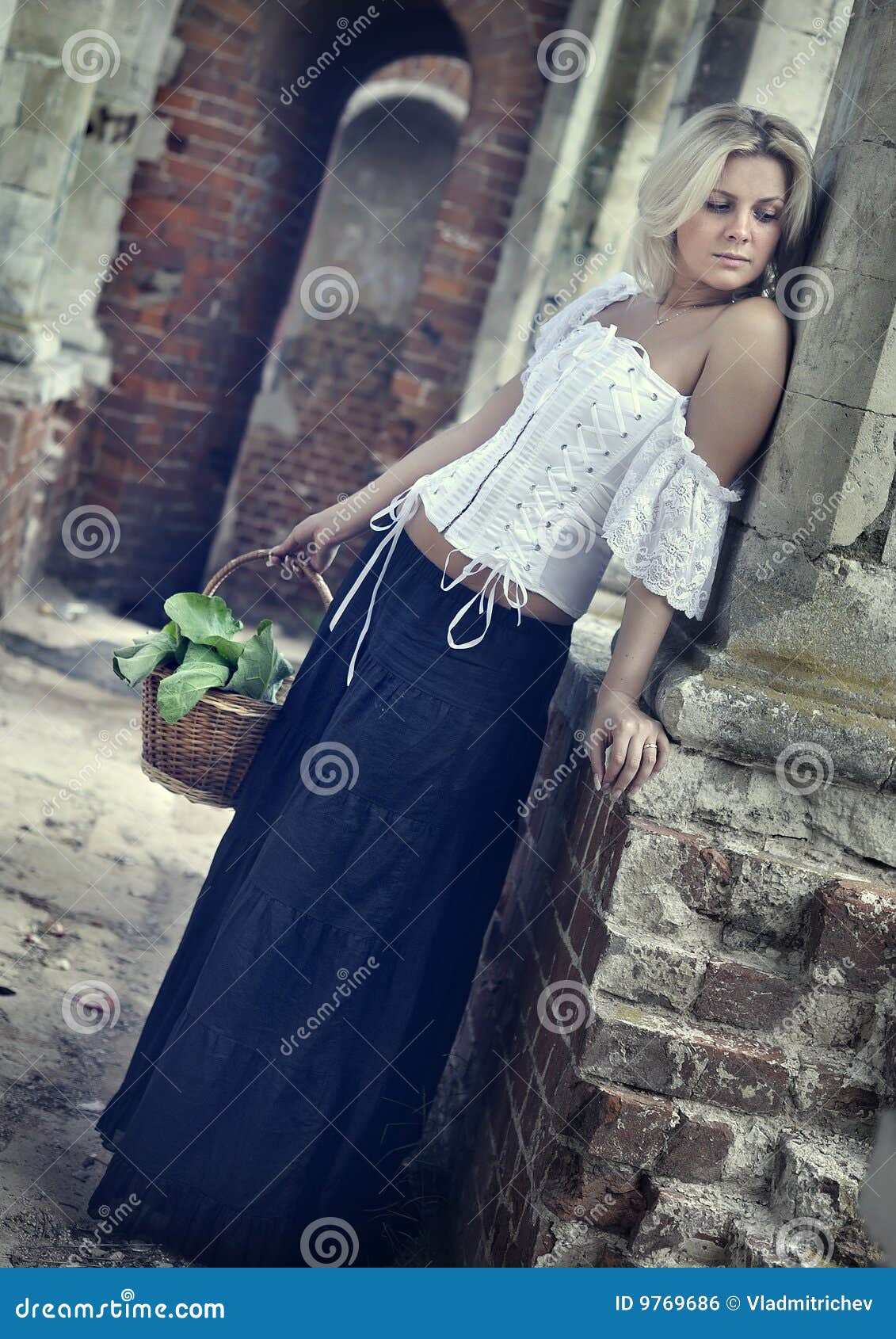 Castle maid with basket stock photo. Image of architecture - 9769686