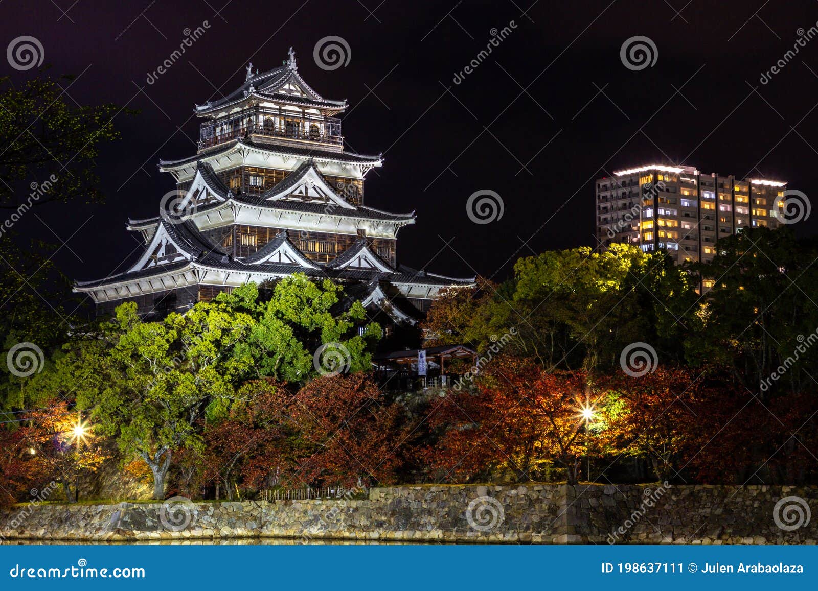 A Castle in Hiroshima at Night Japan Stock Image - Image of light ...