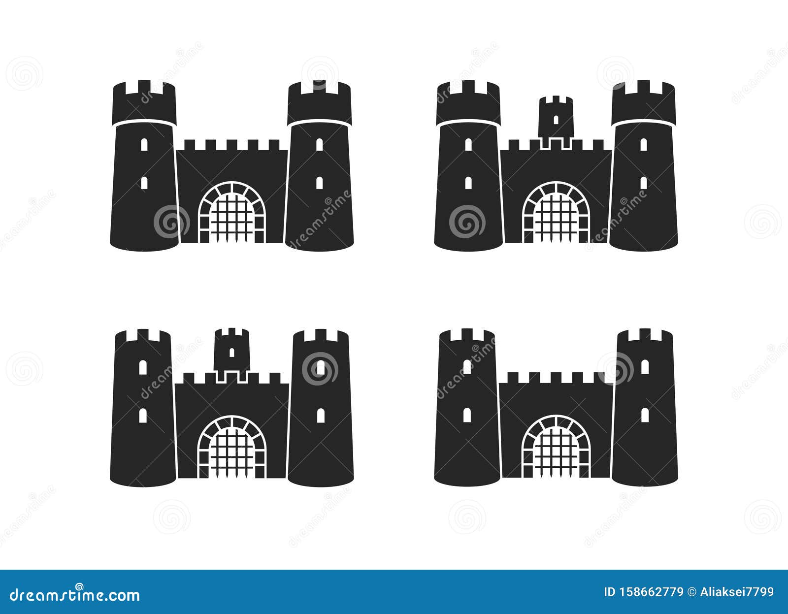 Castle. Icon set stock vector. Illustration of medieval - 158662779