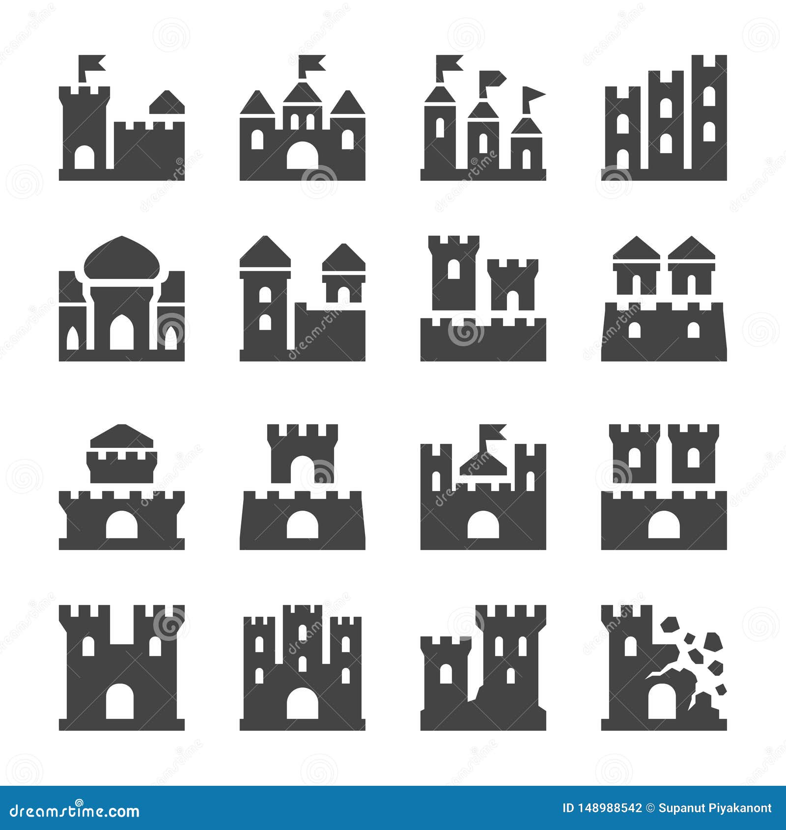 Castle icon set stock vector. Illustration of citadel - 148988542