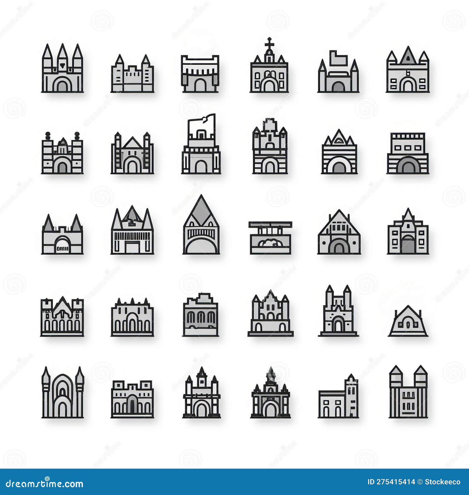 Castle Icon Set stock illustration. Illustration of buildings - 275415414