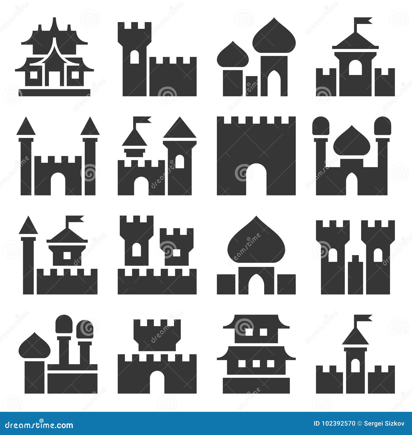 Castle Icon Set stock vector. Illustration of house - 102392570