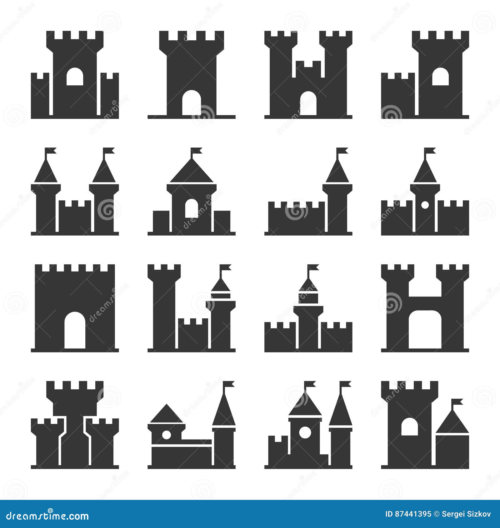 Castle Icon Set stock vector. Illustration of black, knight - 87441395