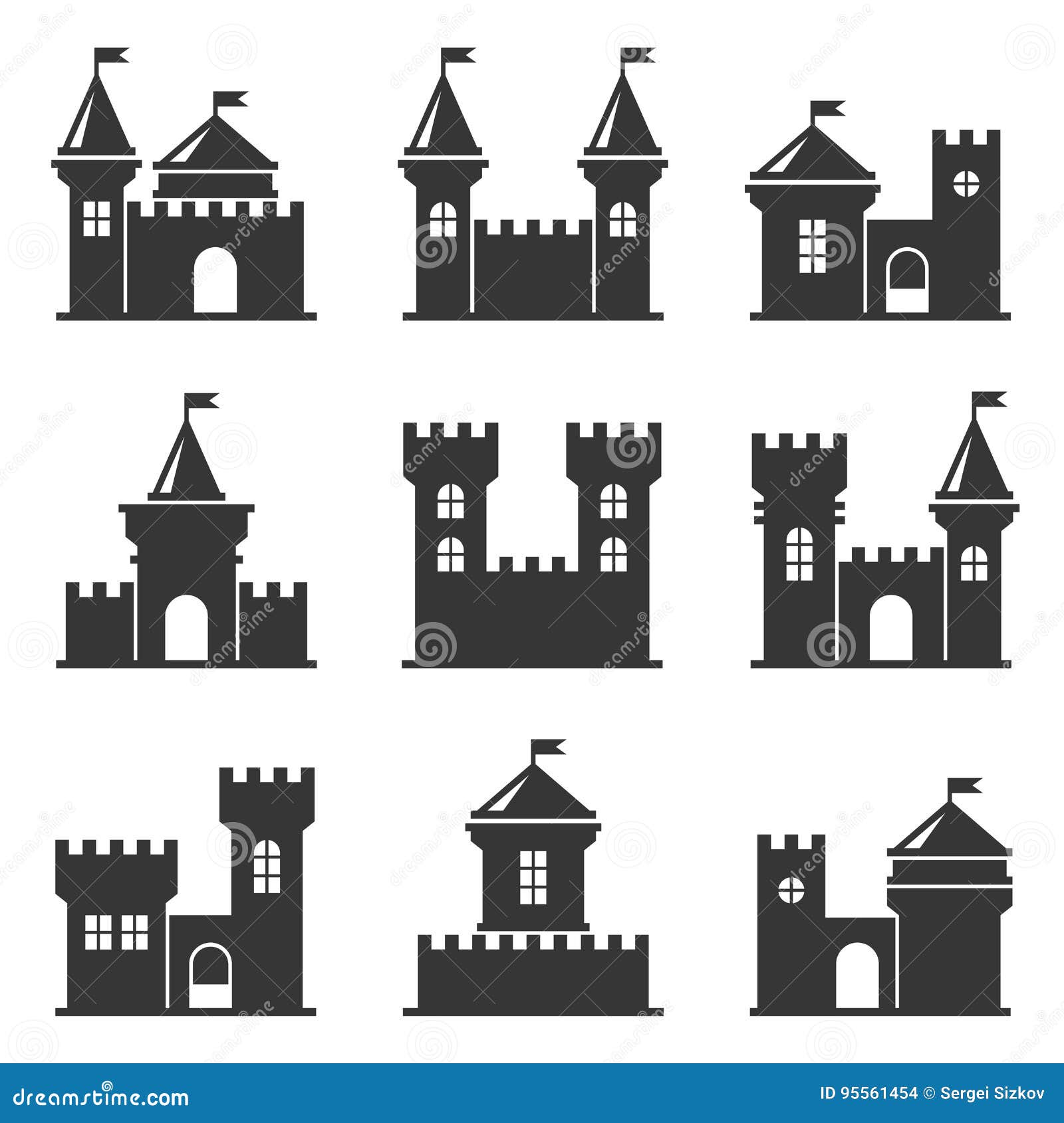 Castle Icon Set stock vector. Illustration of fortress - 95561454
