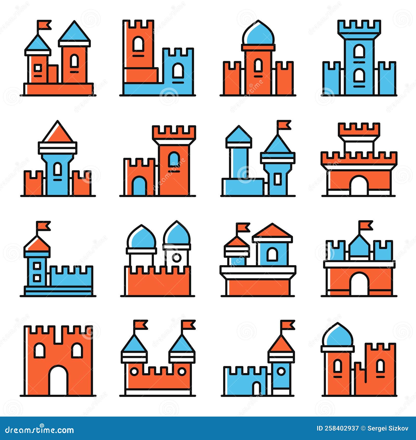 Castle Icon Set on White Background. Vector Stock Vector - Illustration ...