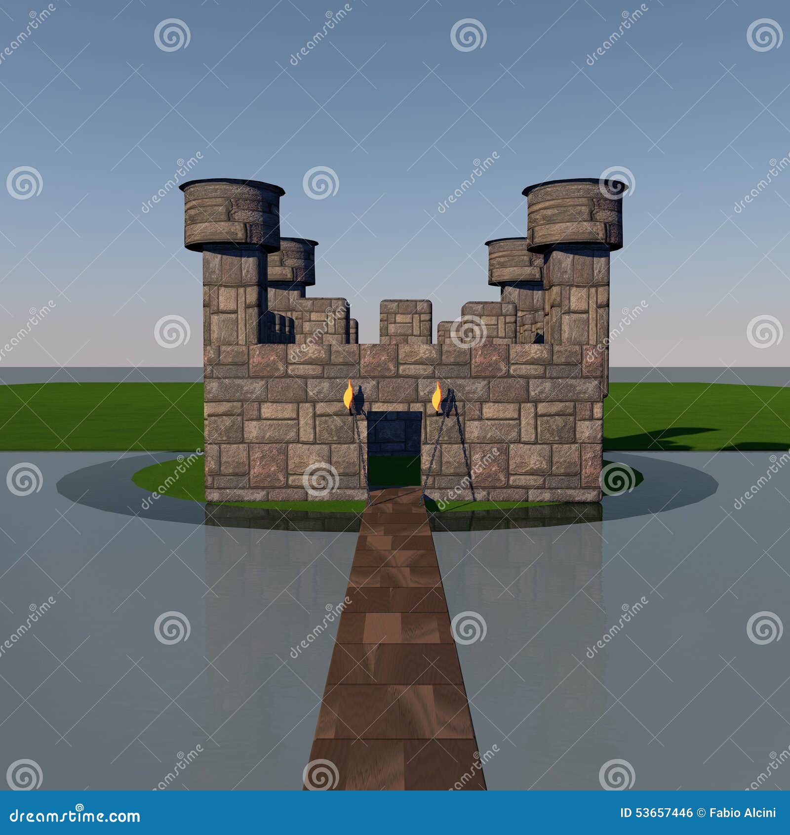 Castle on an island stock illustration. Illustration of magic - 53657446