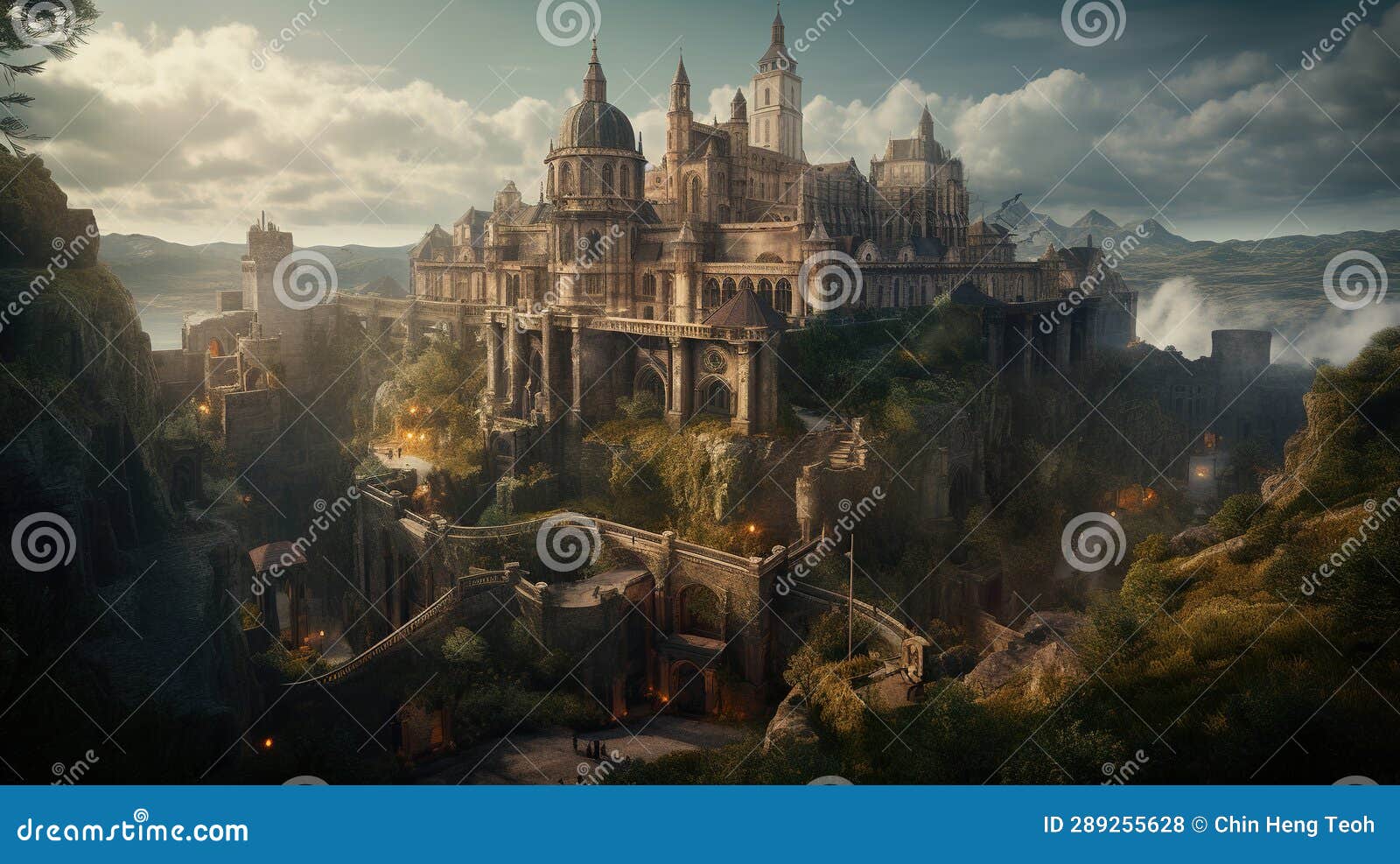 Castle in the Jungle. Fantasy Landscape Stock Illustration ...