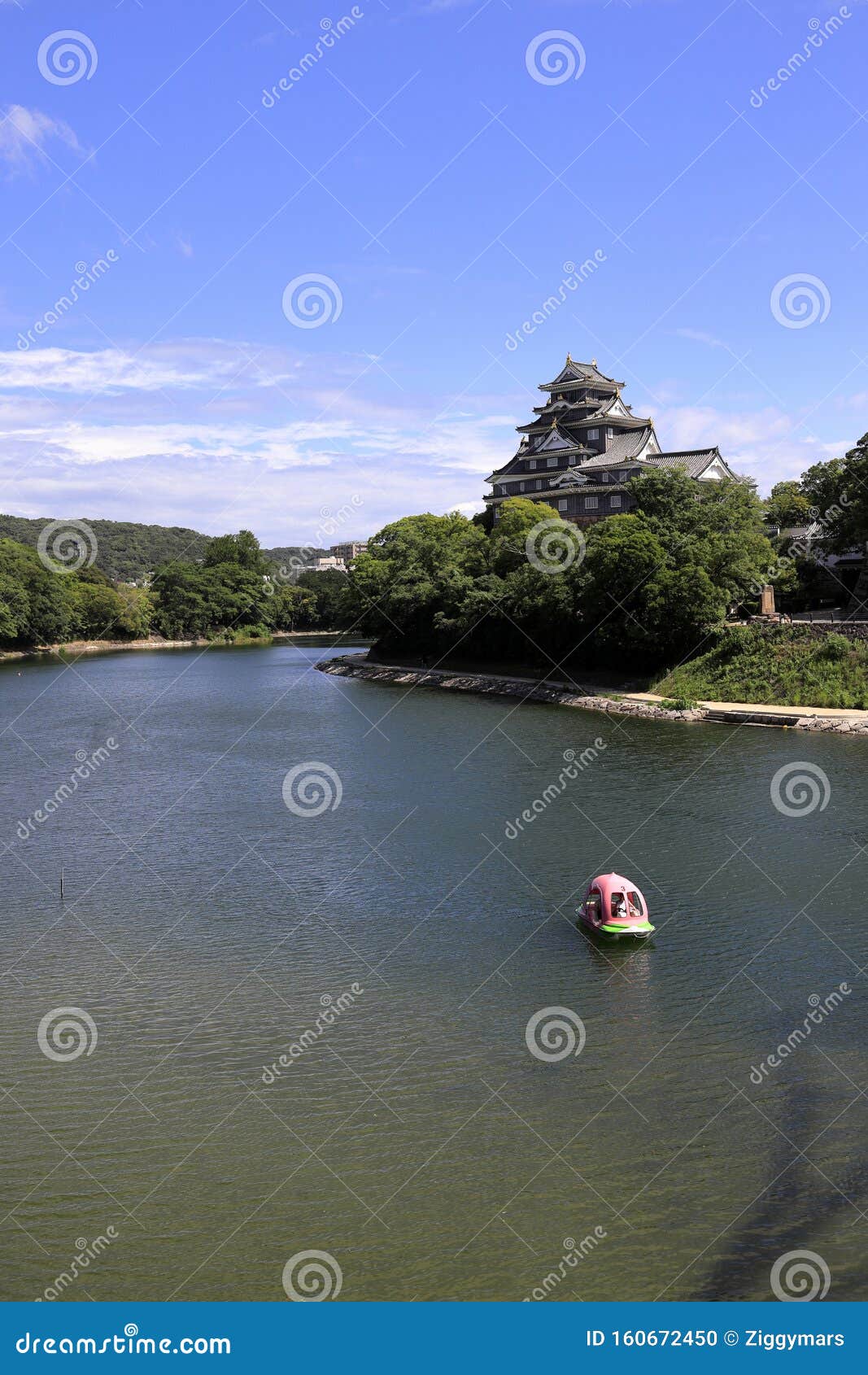 Castle Keep of Okayama Castle and Asahi River Stock Photo - Image of ...