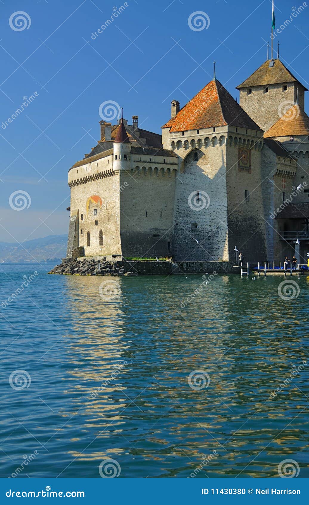 Castle on lake geneva stock photo. Image of medieveval - 11430380