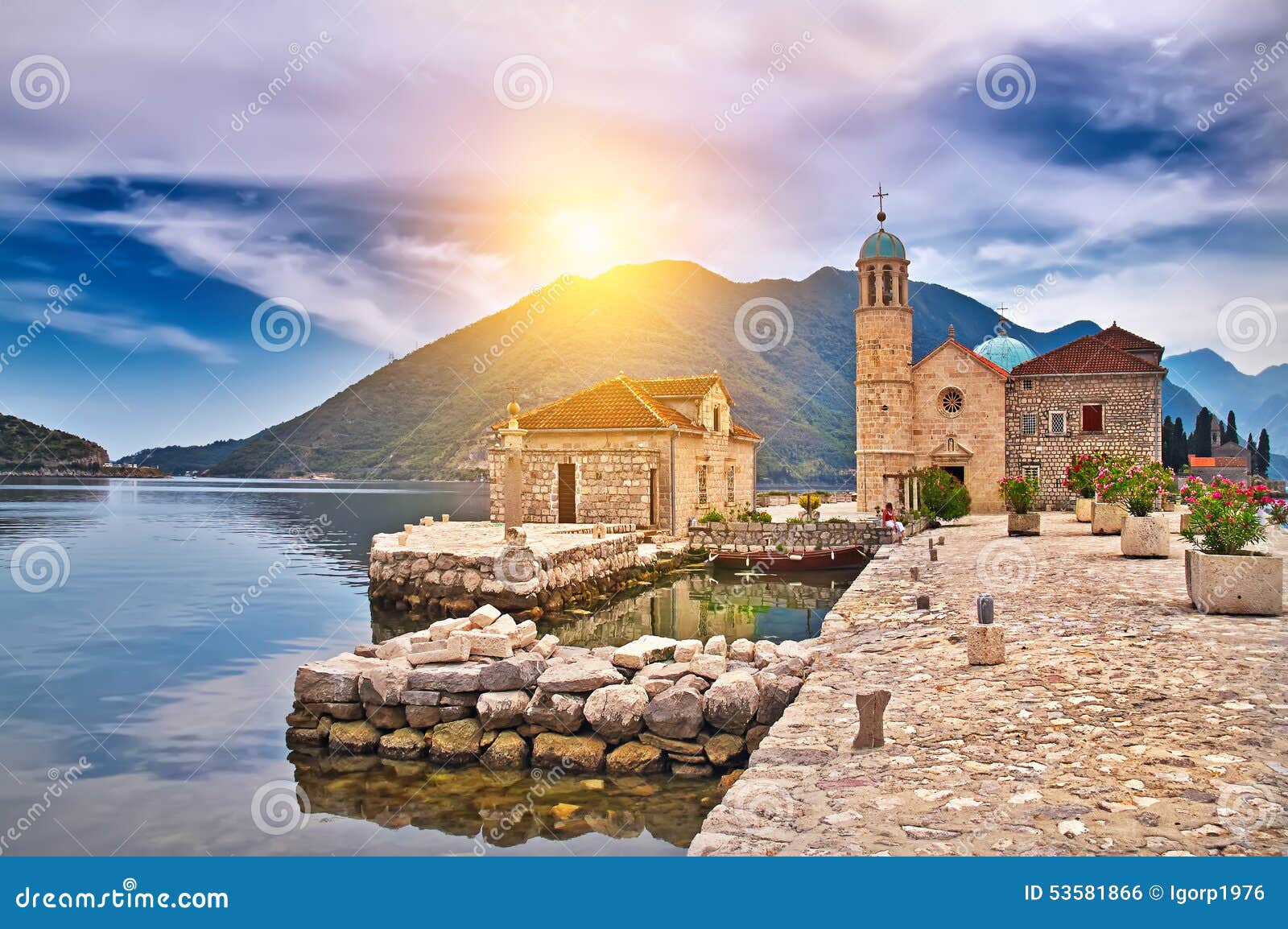 Castle on the Lake in Montenegro Stock Photo - Image of stone, pier ...