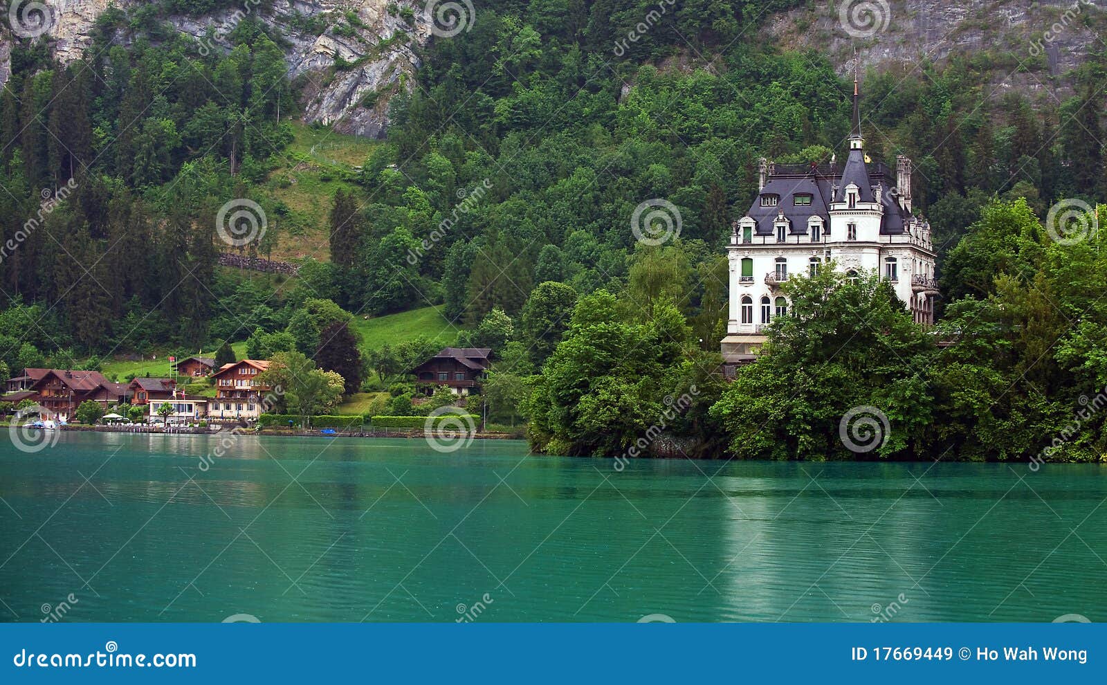 Castle by the Lakeside at Iseltwald Stock Image - Image of cruise ...