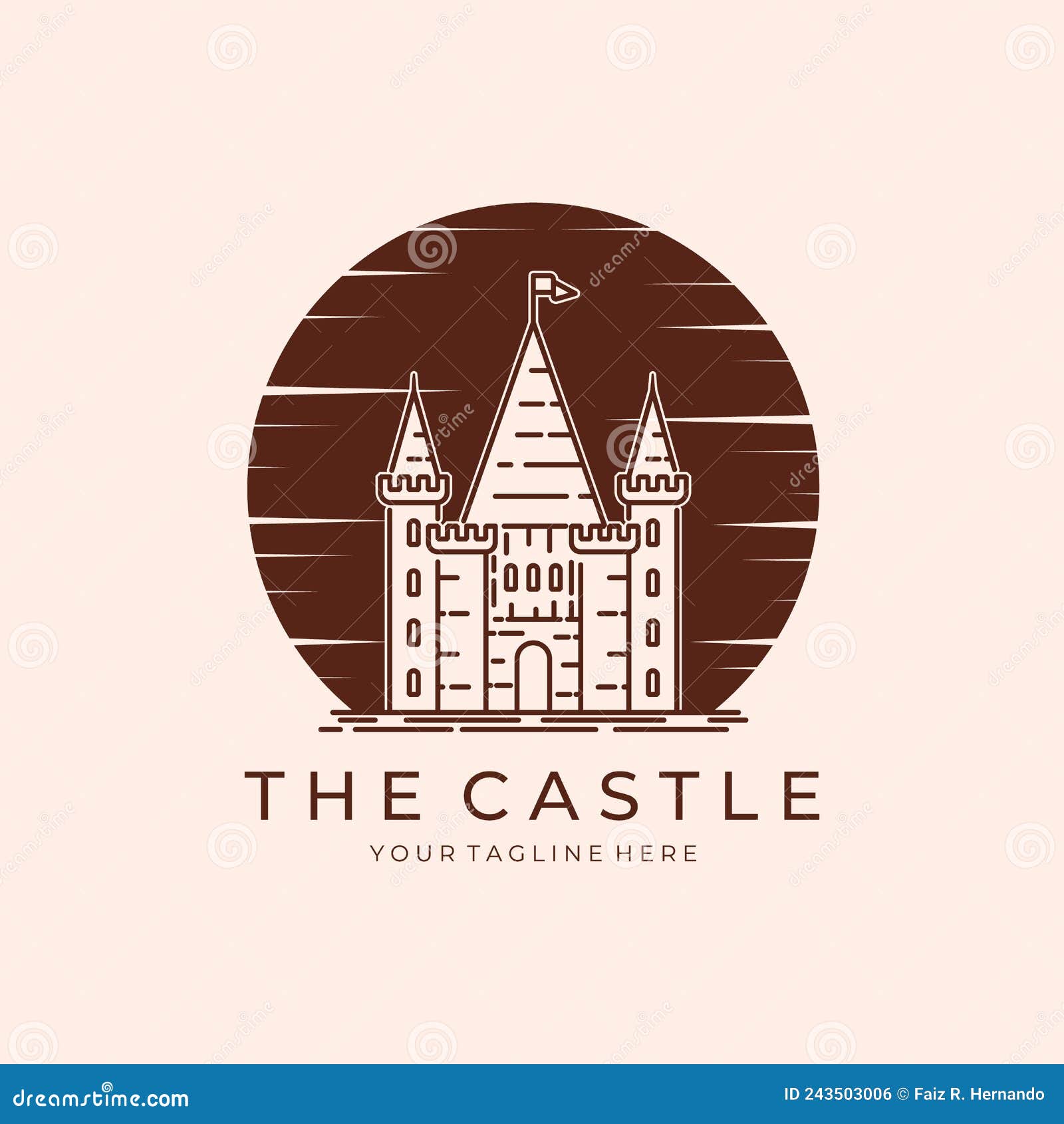 Castle Line Art Vector Illustration Logo Design, Castle Vintage ...