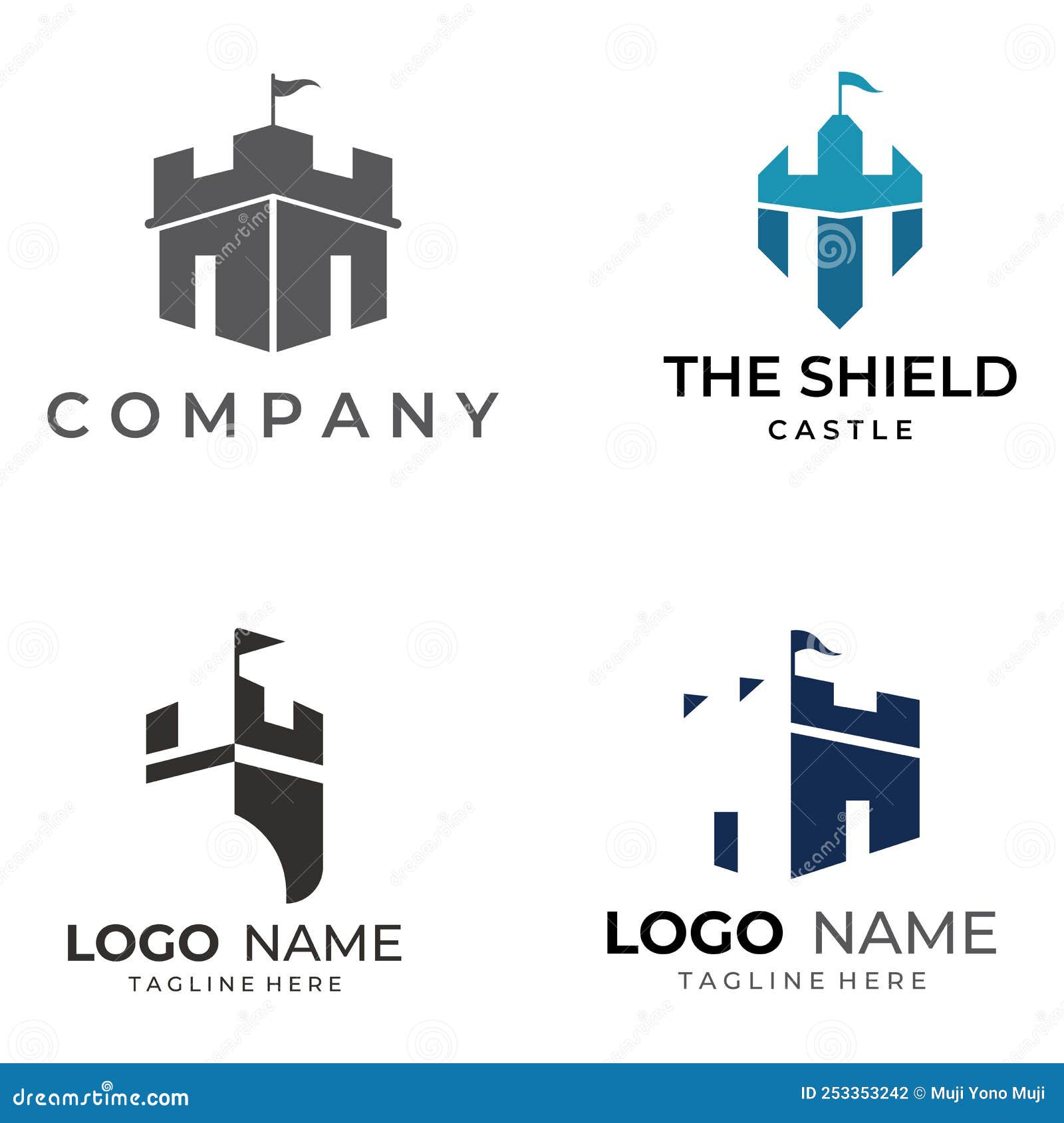 Castle Logo Silhouette, Castle Logo with Shield Combination Design ...