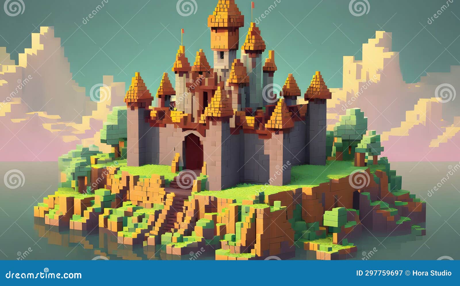 The Castle Made from Voxels. Stock Image - Image of tower, building ...