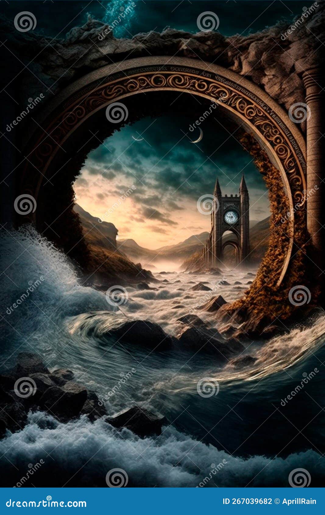 Castle on the Magic River, the Water Flows through a Round Arch Stock ...