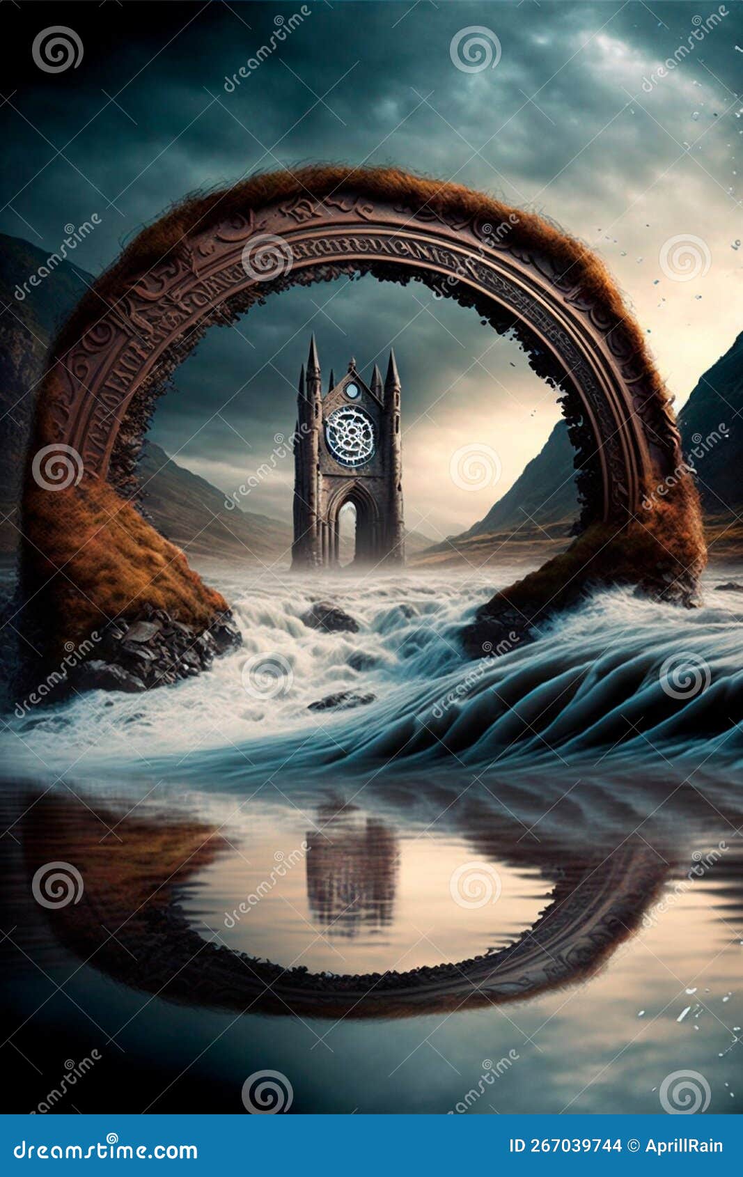 Castle on the Magic River, the Water Flows through a Round Arch Stock ...