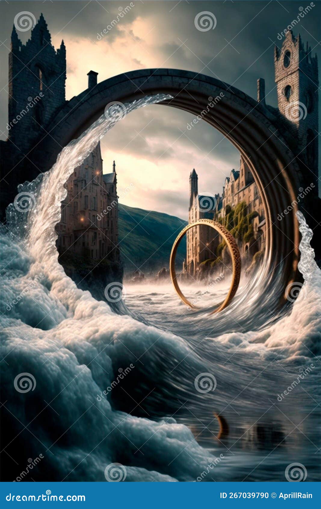 Castle on the Magic River, the Water Flows through a Round Arch Stock ...