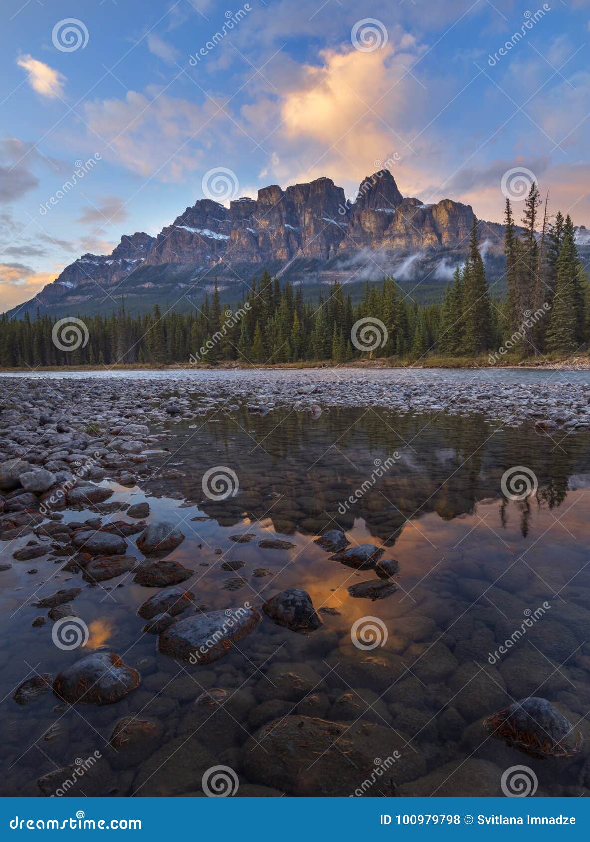 Castle Mountain, Alberta, Canada Stock Photo - Image of watercourse ...