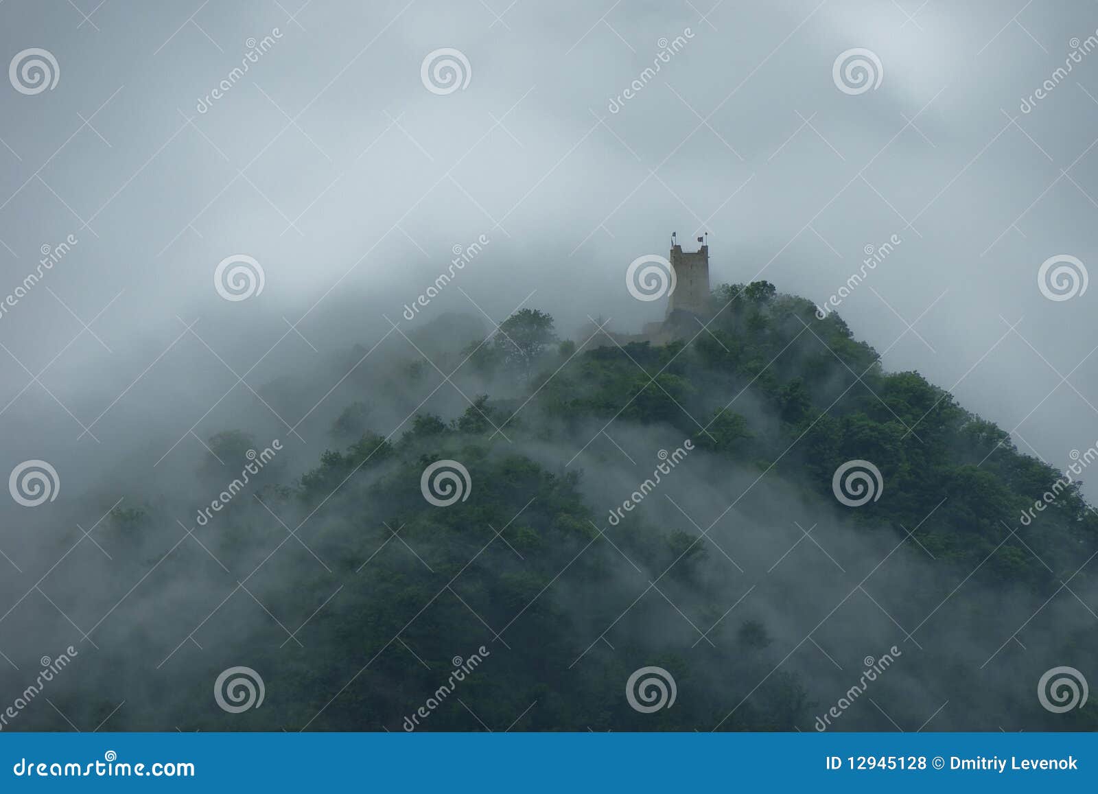Castle on the Mountain in a Fog Stock Photo - Image of house, citadel ...