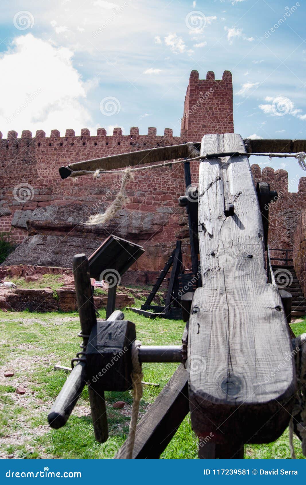 Castle on Mountain and Medieval Siege Weapons Stock Image - Image of ...
