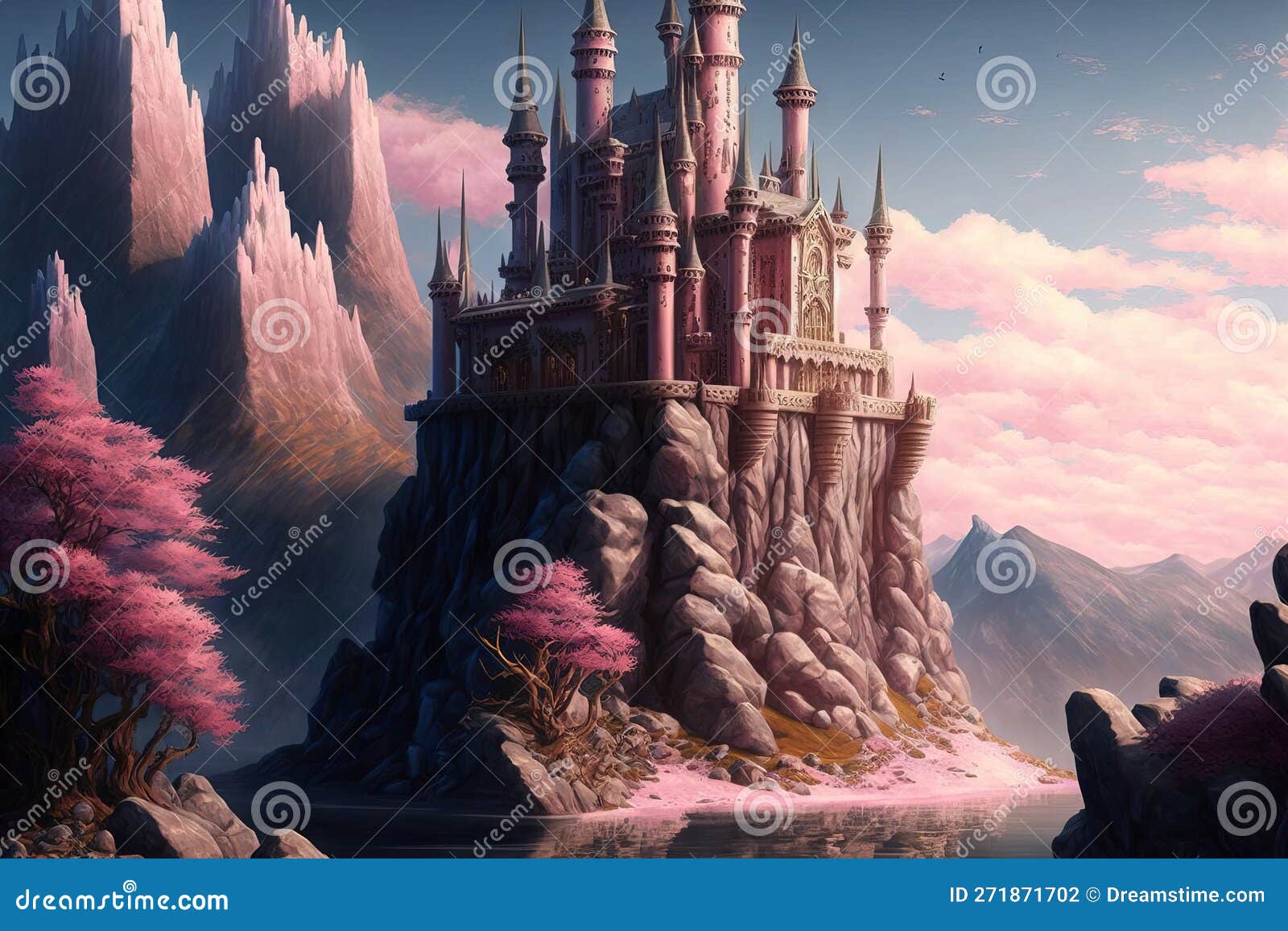 The Castle, Mountains, and Cliffs of a Fantasy Setting. 3 D Stock ...