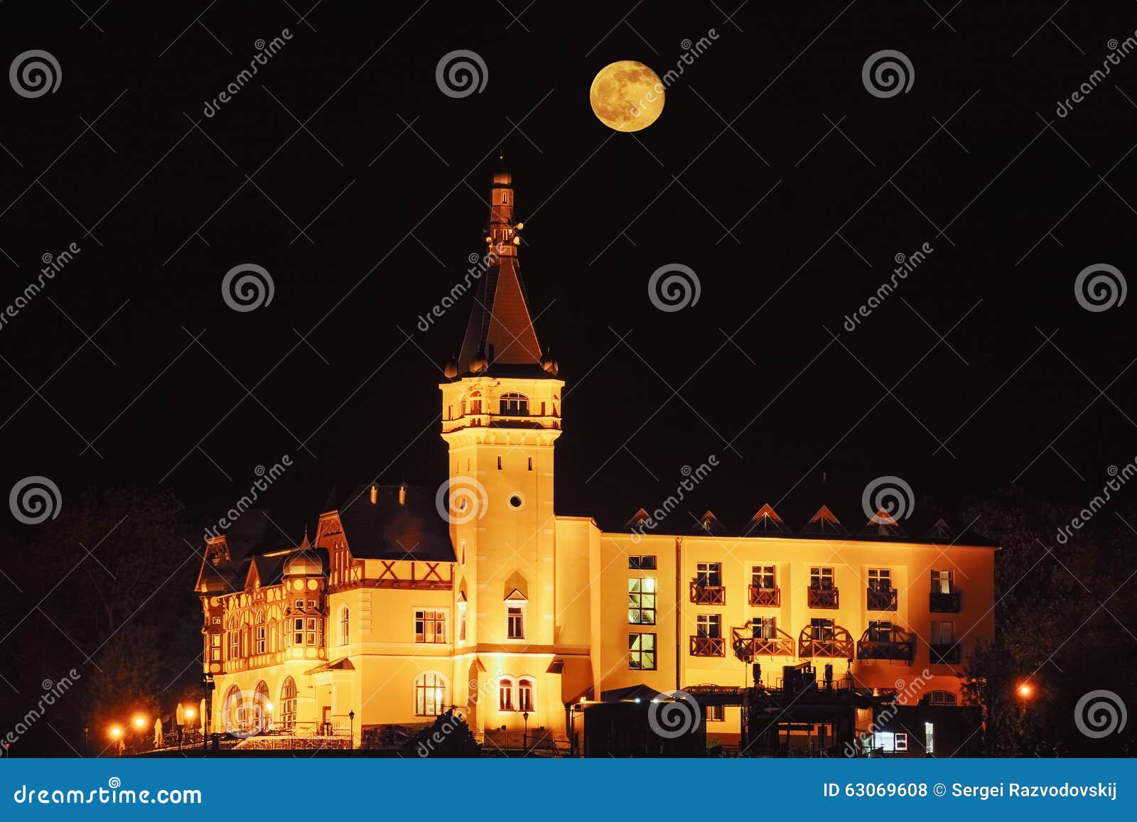 Castle in the Night stock photo. Image of outside, labem - 63069608