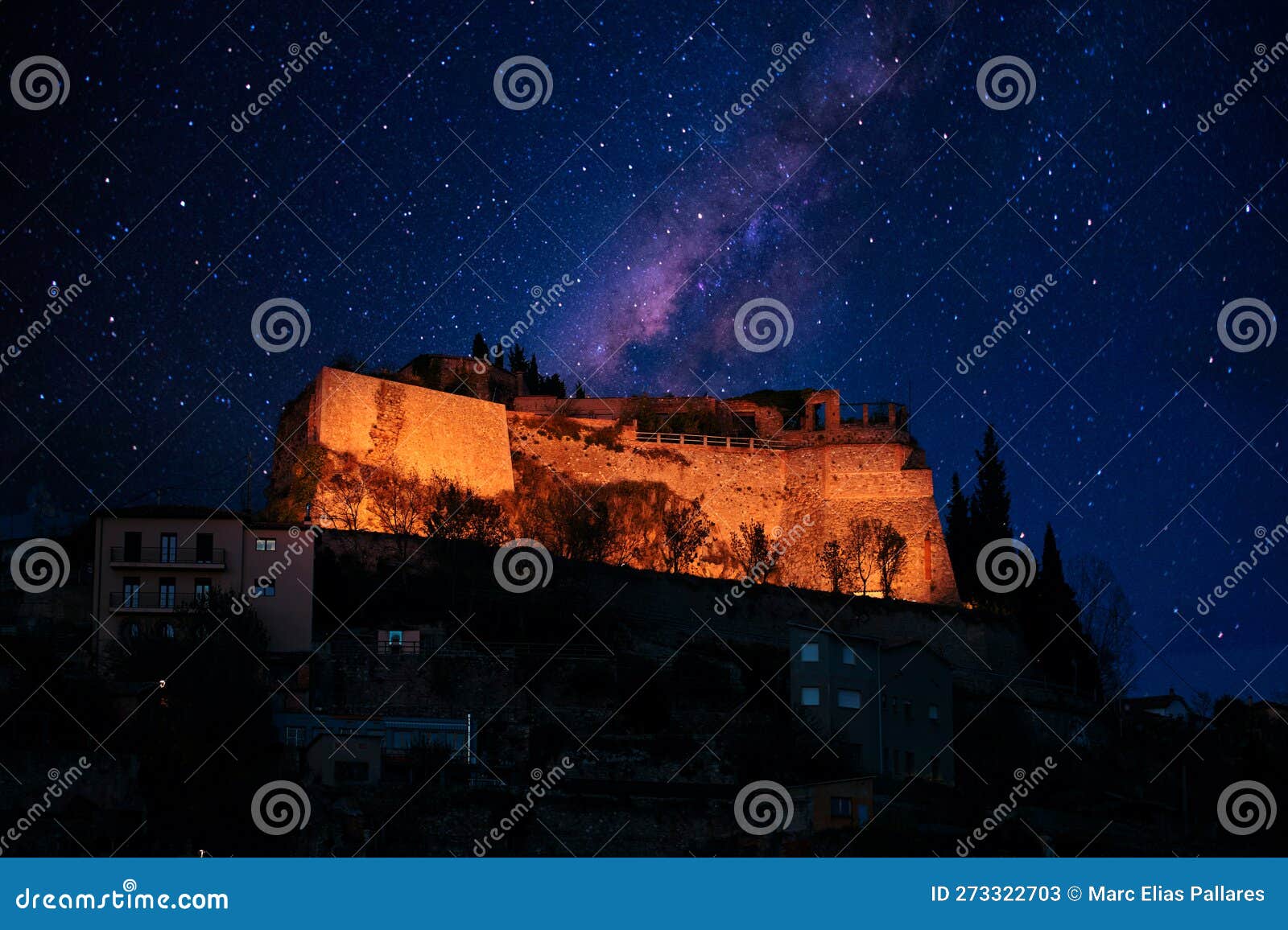 A Castle in the Night with Stars in the Sky Stock Image - Image of ...