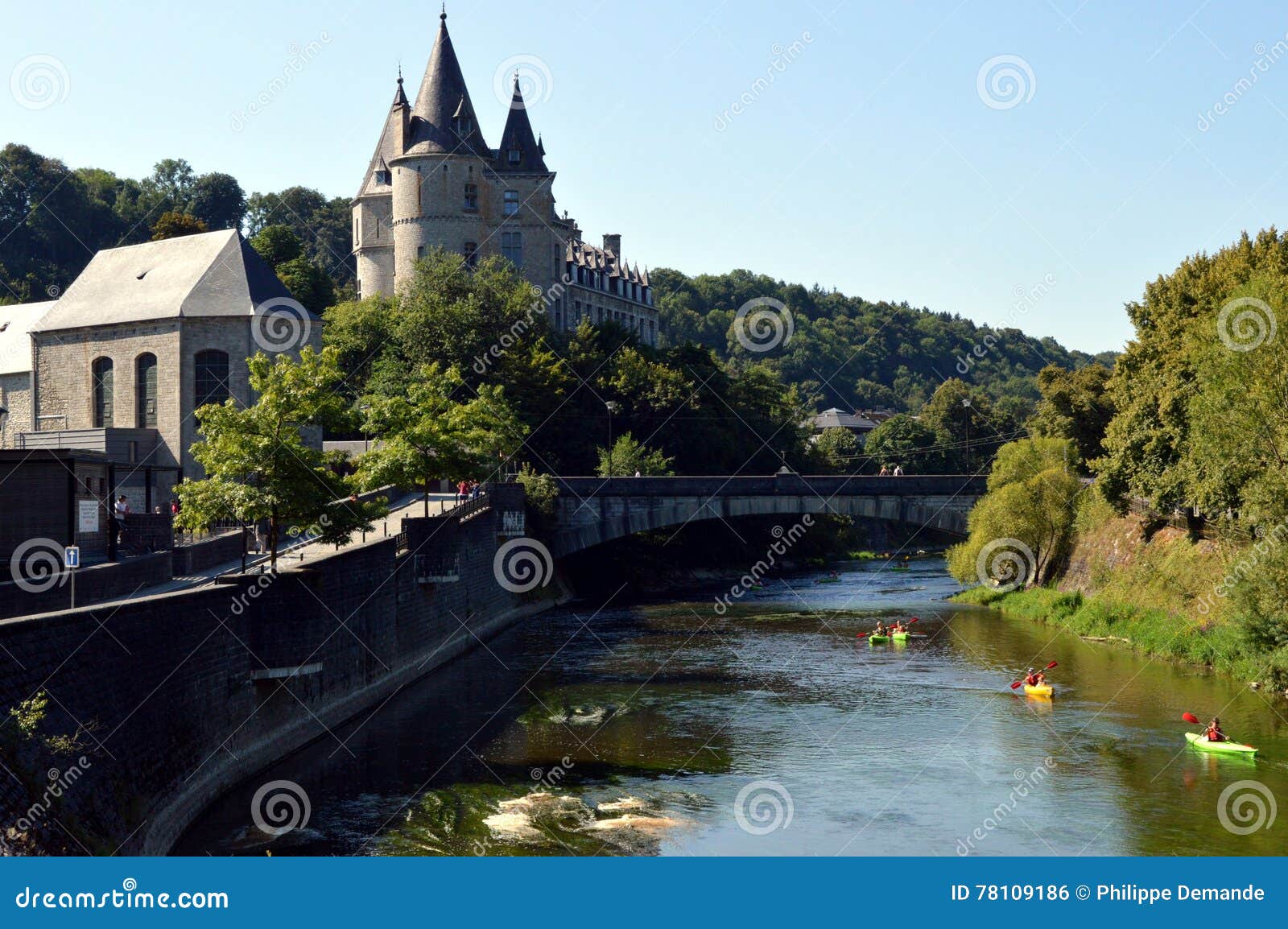 Castle Overhanging a River. Stock Photo - Image of hill, flower: 78109186