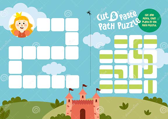 Printable Worksheet Cut and Paste Path Maze Puzzle Board Game for Kids ...