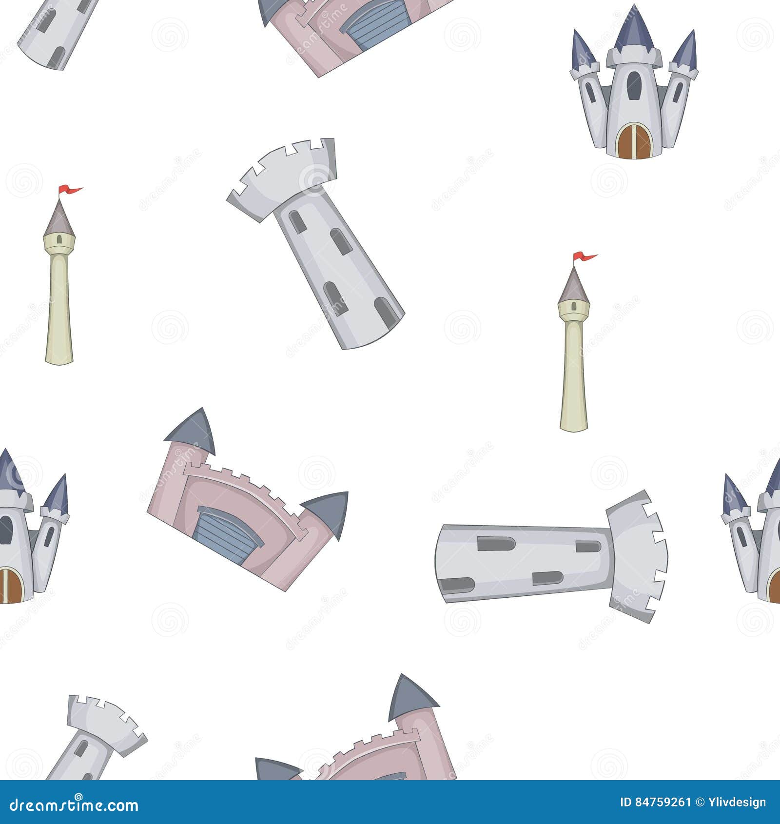 Castle Pattern, Cartoon Style Stock Vector - Illustration of decoration ...
