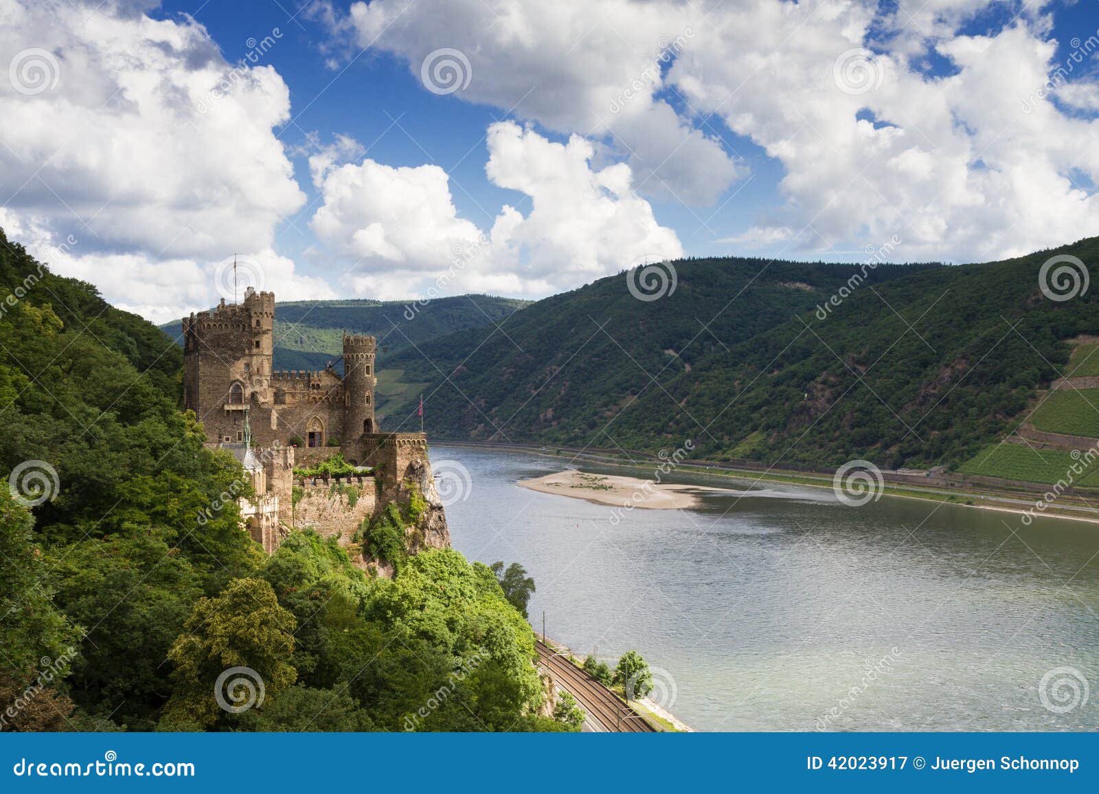 Castle Rheinstein Overlooking the Rhine Valley Stock Image - Image of ...