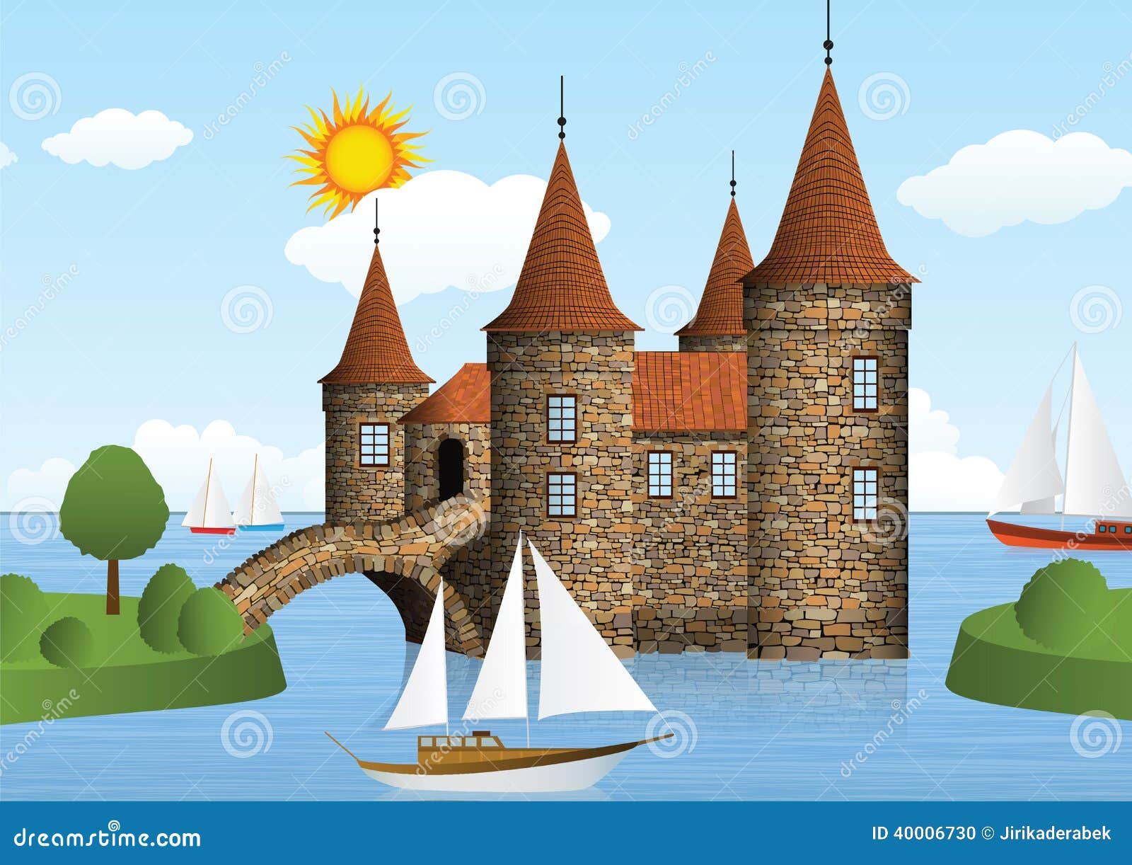 Castle on the river stock vector. Illustration of castle - 40006730