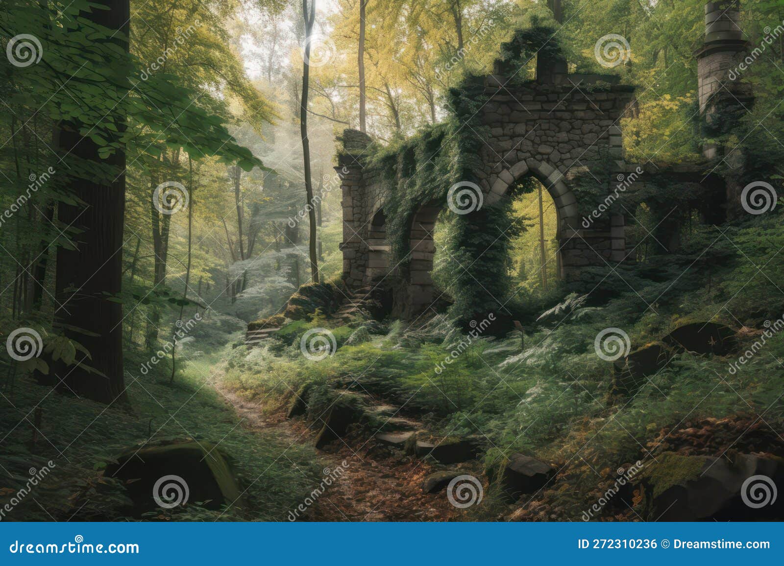 Castle Ruins in Forest. Generative AI Stock Illustration - Illustration ...