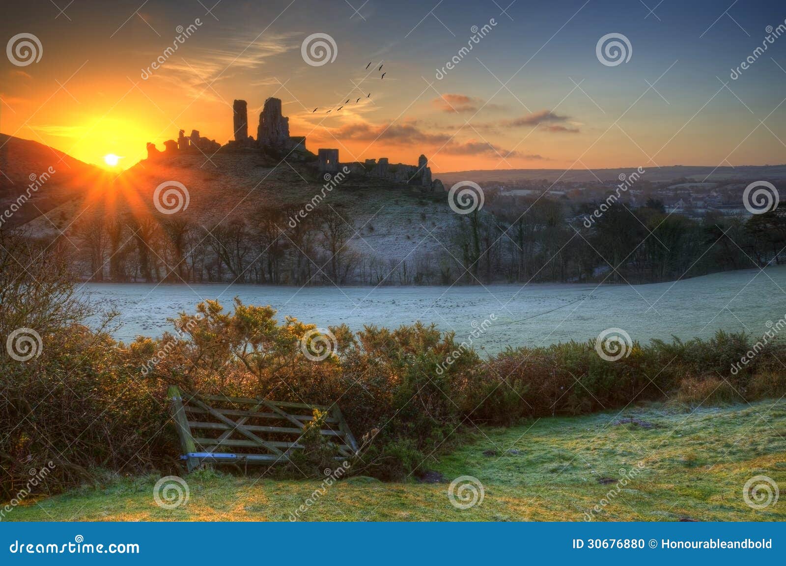 Castle Ruins Winter Sunrise. Stock Photo - Image of coast, historic ...