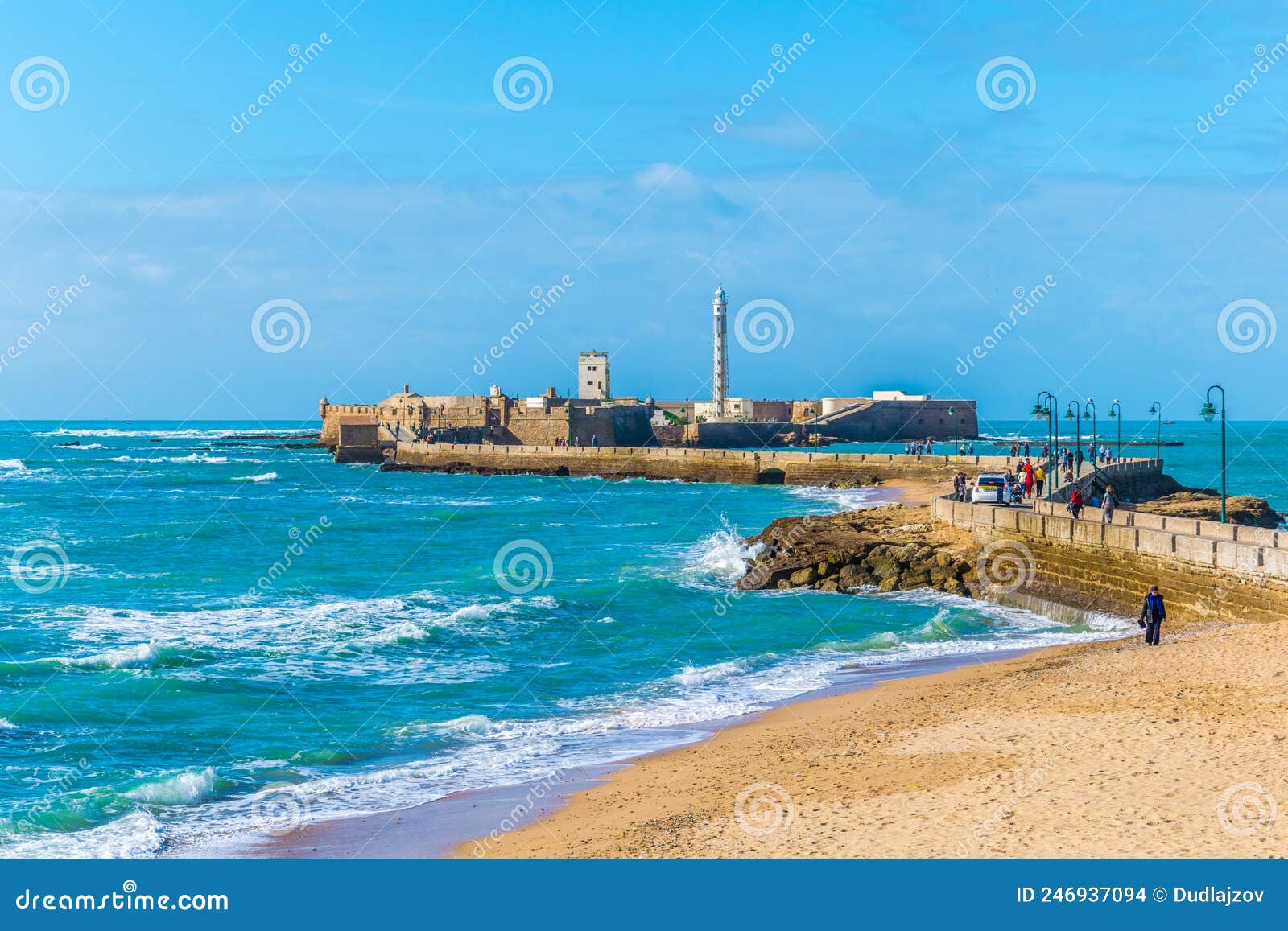 Castle Of San Sebastian, Sea Fort On The Coast Of In Cadiz Editorial ...