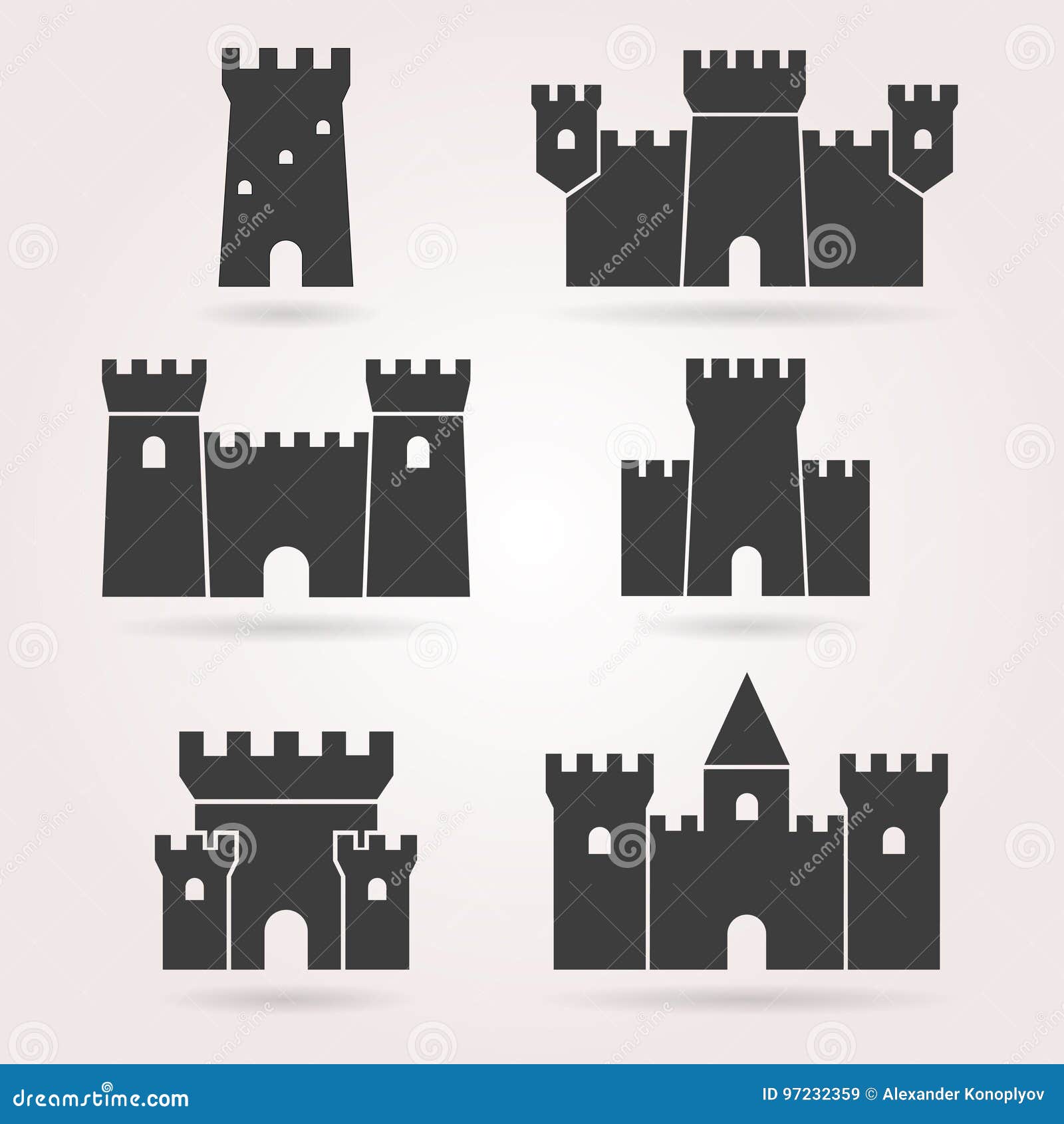 Castle Set of Black Silhouettes Stock Vector - Illustration of tower ...