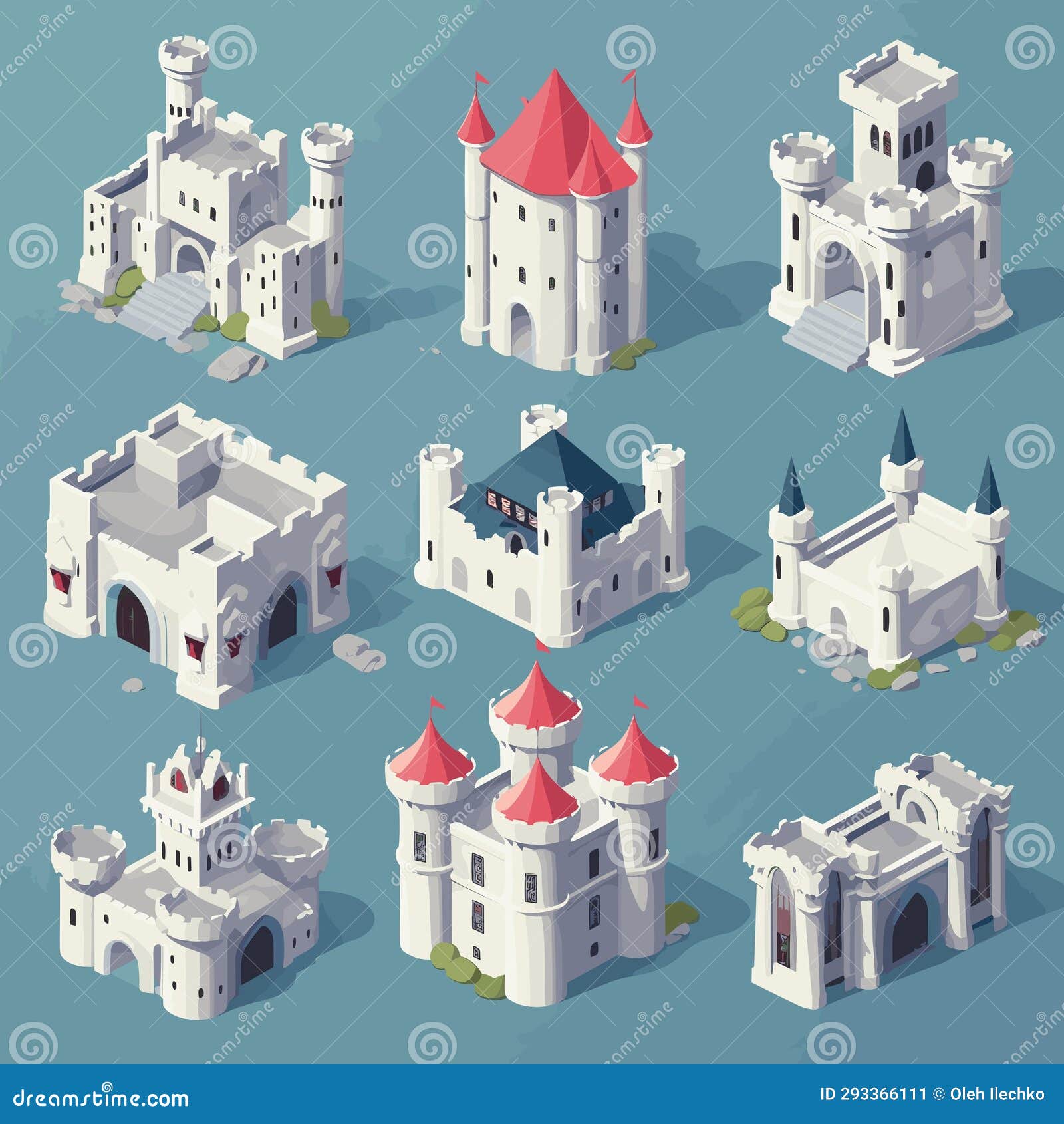 Castle Set Isometric Vector Flat Minimalistic Isolated Illustration ...