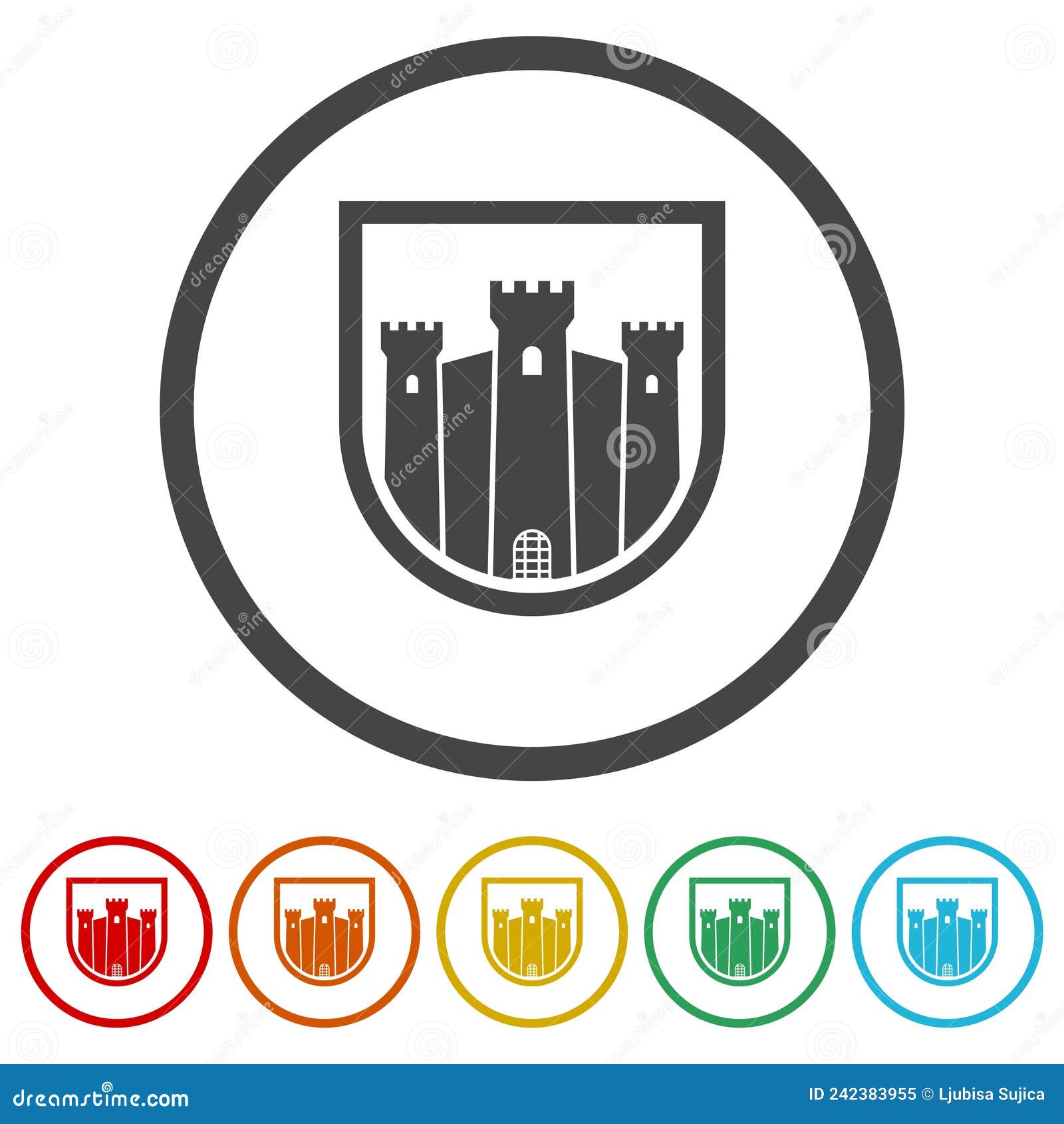 Castle Shield Ring Icon, Color Set Stock Vector - Illustration of safe ...