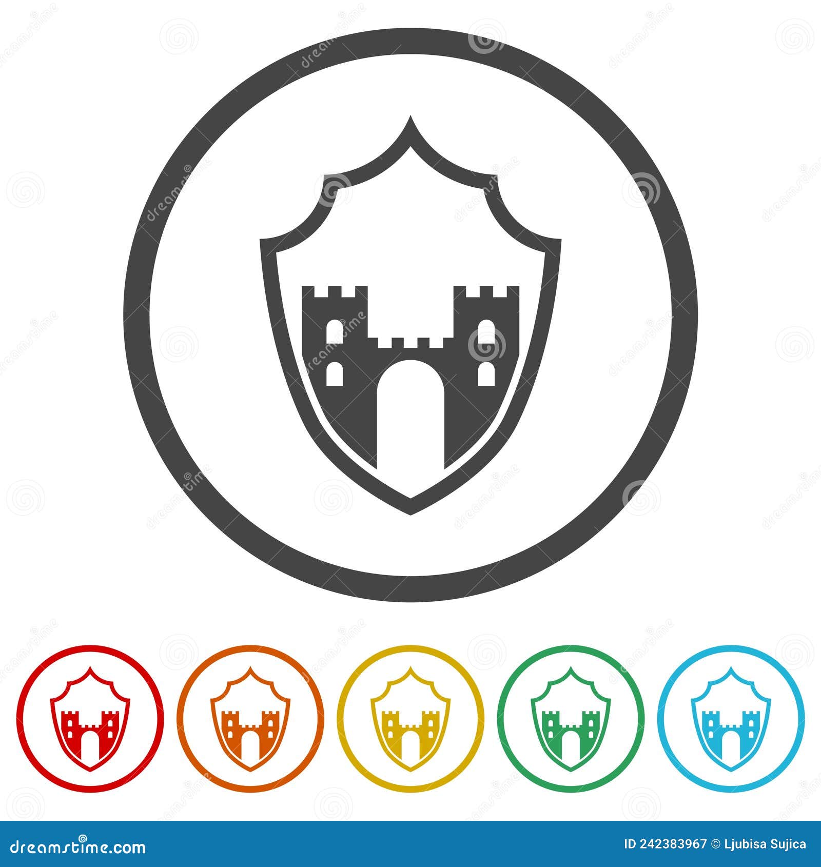 Castle Shield Ring Icon, Color Set Stock Vector - Illustration of ...