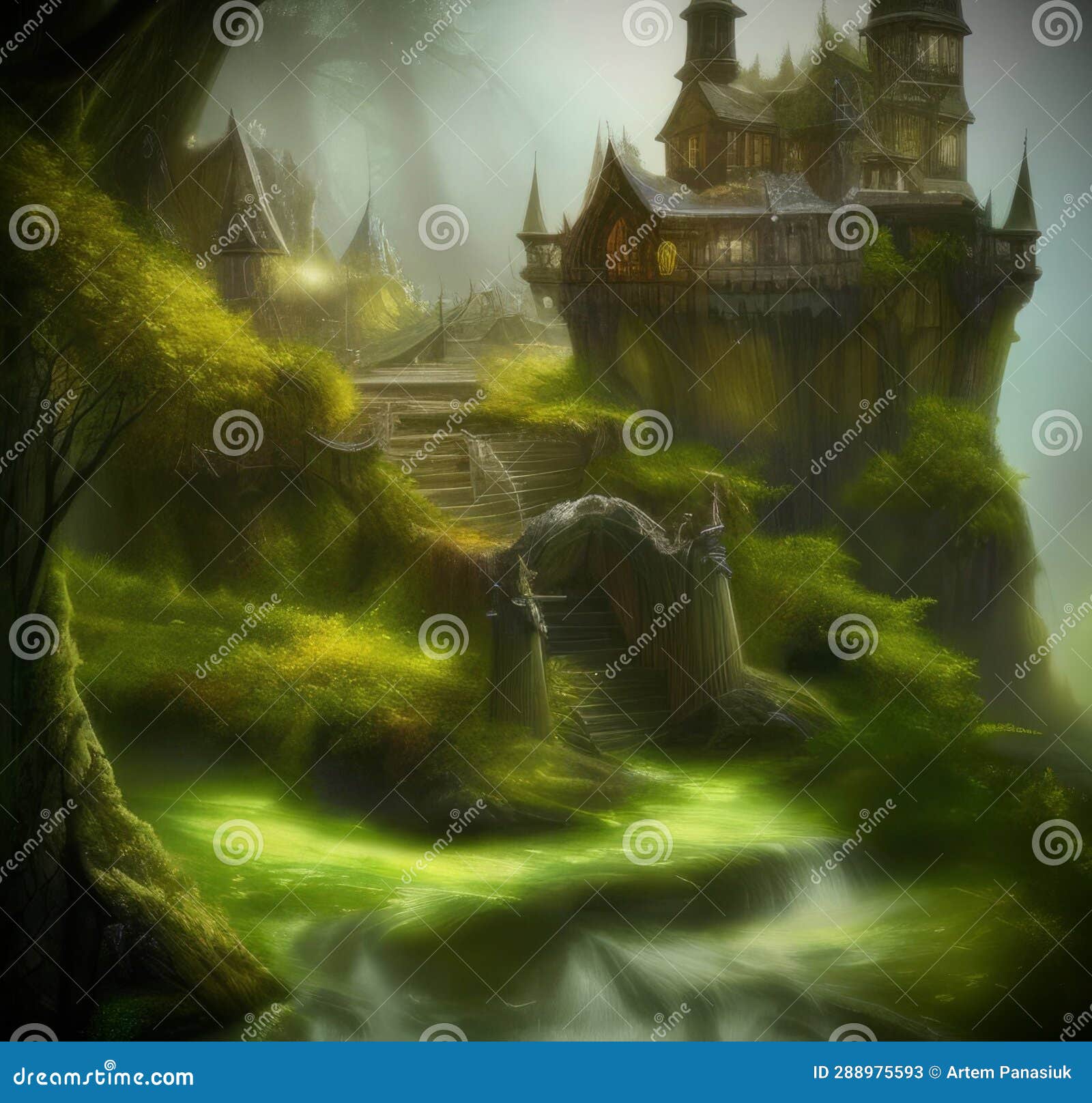 Castle Sitting on Top of a Lush Green Hillside Stock Illustration ...