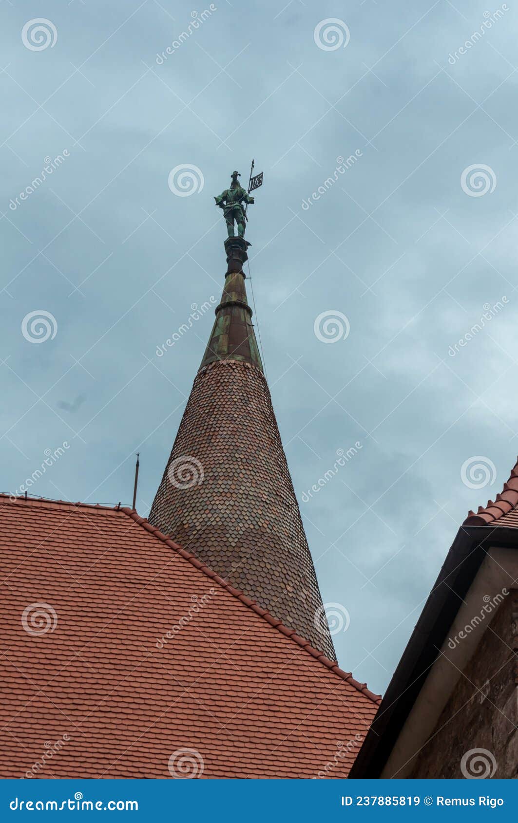 The Castle Spire with a Statue on Top Stock Image - Image of cityscape ...