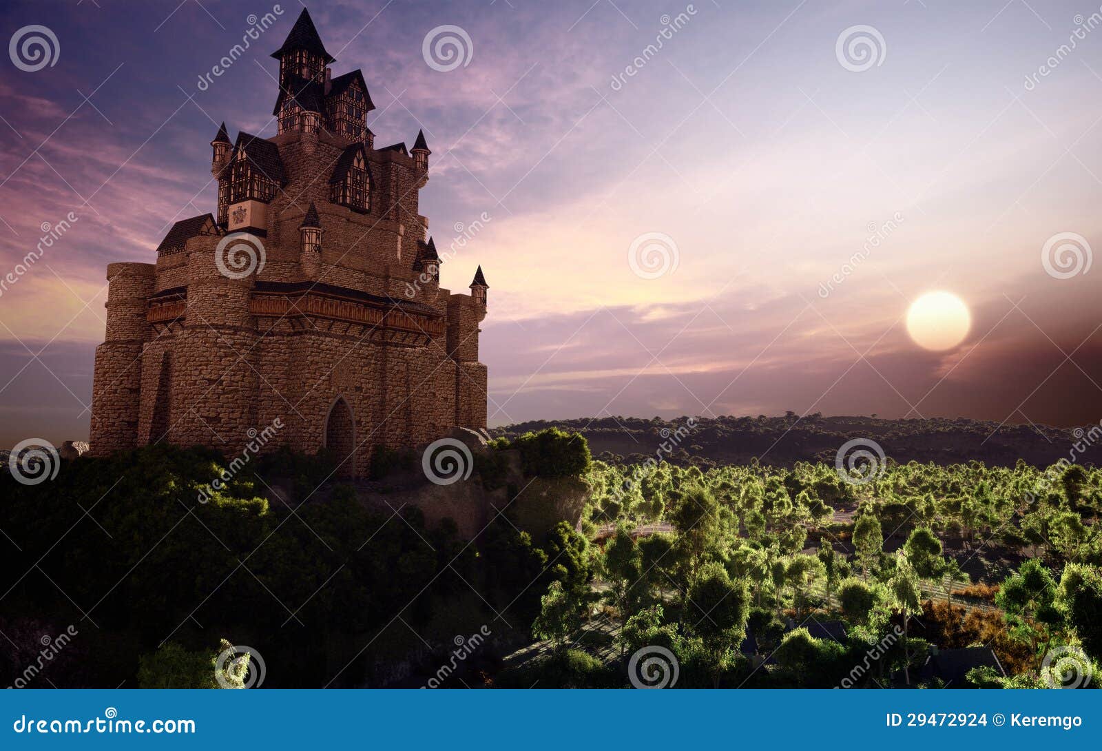 Castle in the Sunset stock illustration. Illustration of stars - 29472924